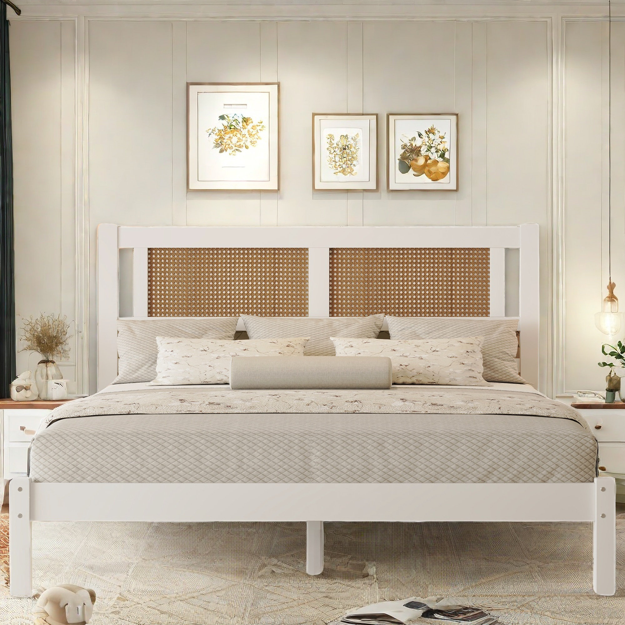 Bay Isle Home™ Brigetta Bed With Natural Rattan Headboard | Wayfair