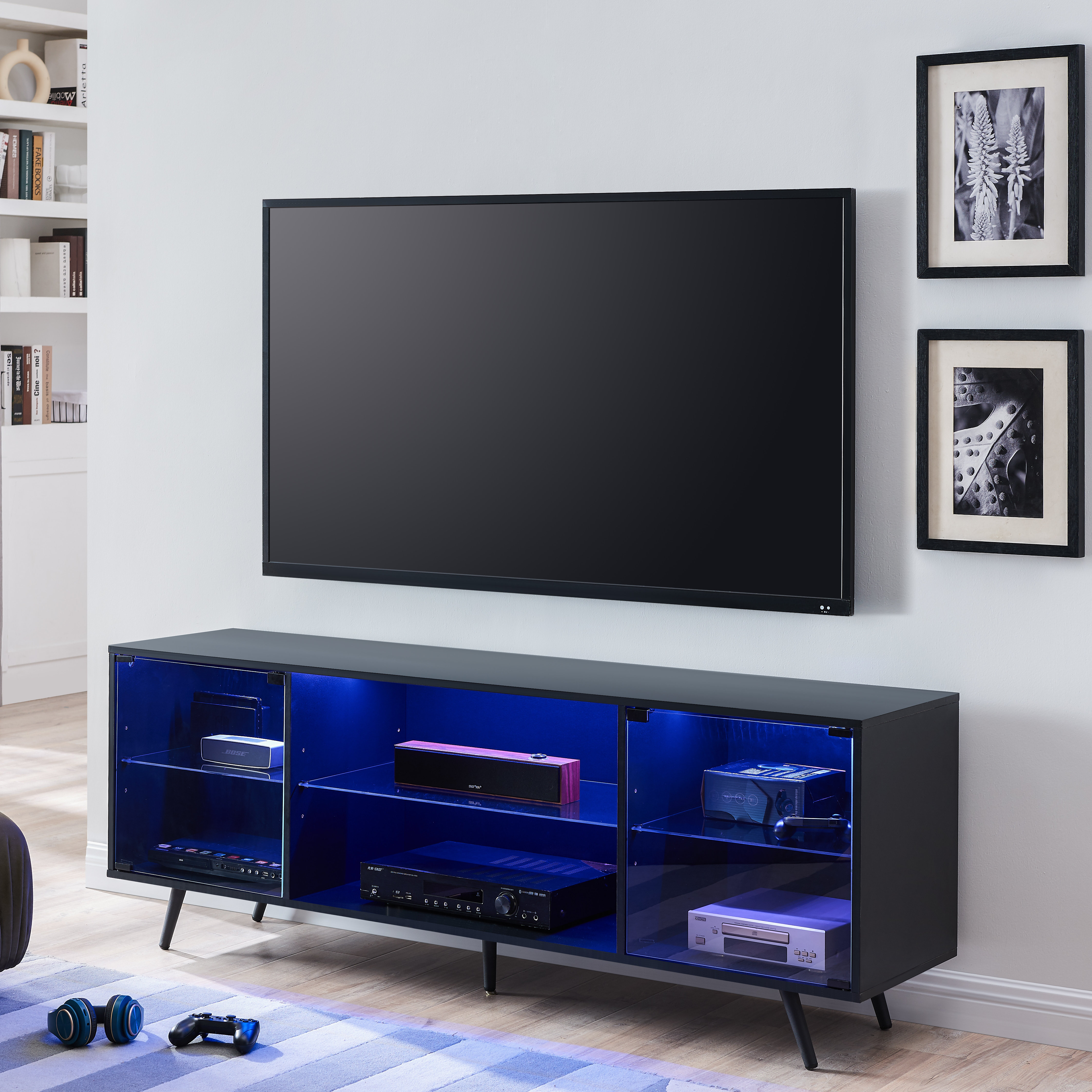Orren Ellis Margie Modern 66" TV Stand for 75 Inch TV with Multiple LED ...