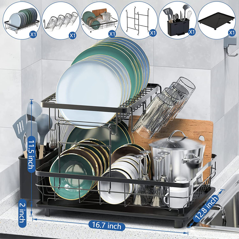 BEAUTY DEPOT Large Dish Drying Rack With Drainboard, 2 Tier Stainless ...