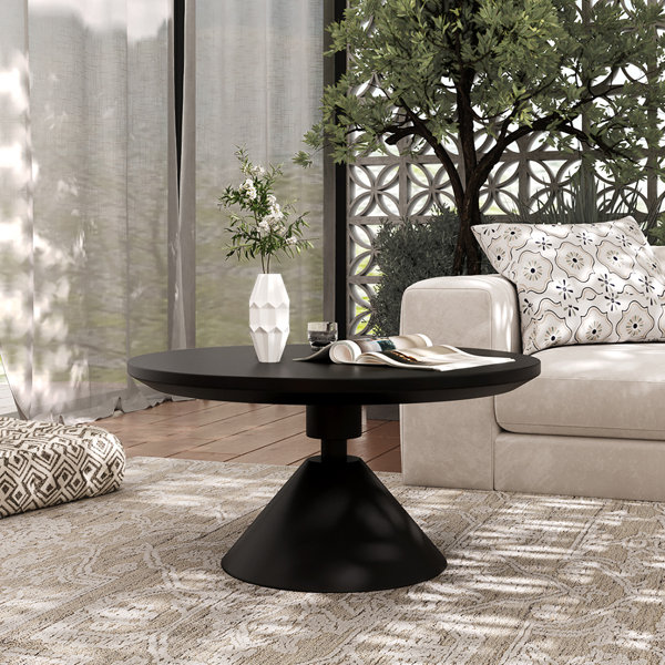 Latitude Run® Black Round Coffee Table Living Room Small Center Table ...