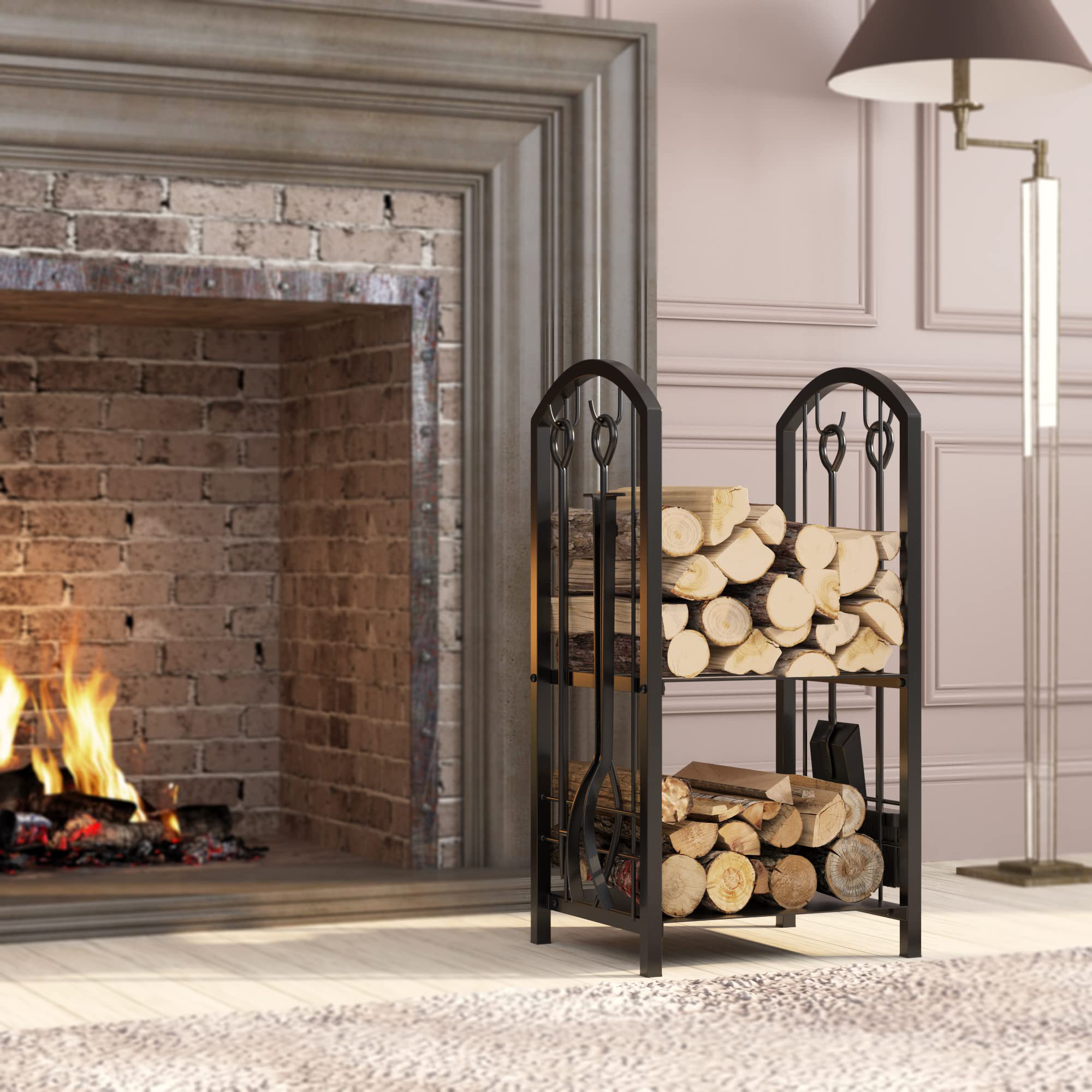Lark Manor™ Fireplace Firewood Log Rack 5-Piece Storage Logs Holder ...