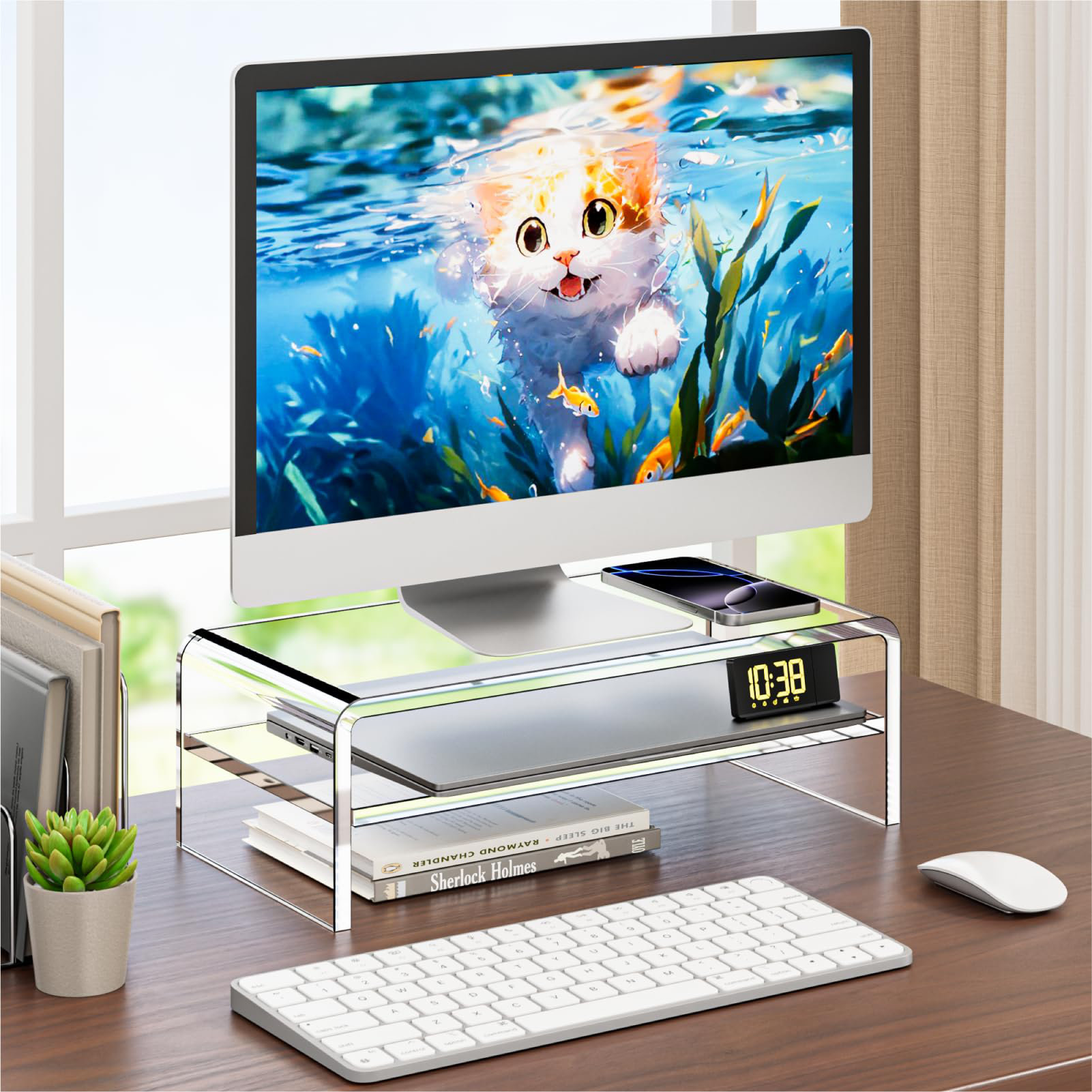 LEERWEI Clear Acrylic Monitor Stand Riser 2 Tier, 5.12 Inches High ...