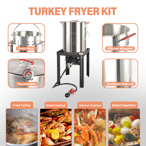 IVY&LANE Premium Aluminum 30QT Turkey Fryer & 10QT Fish Fryer Kit with ...