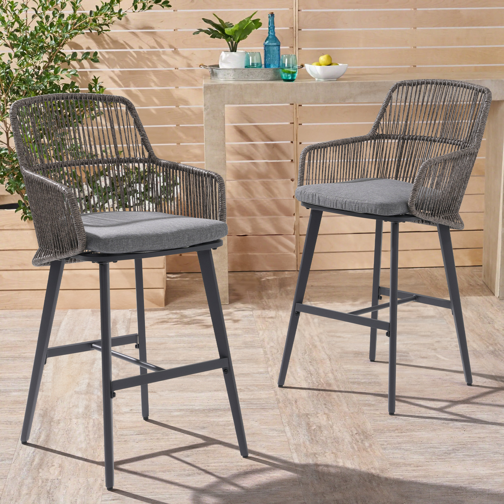 Bay Isle Home™ Outdoor 46" Bar Stools With Cushions & Reviews | Wayfair