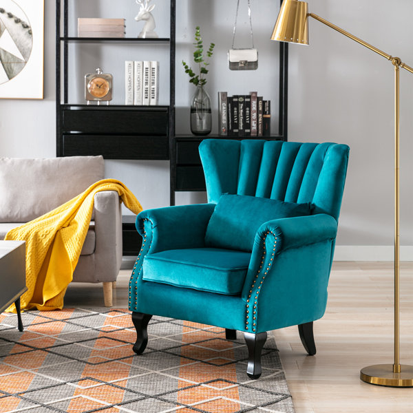 Rosdorf Park Dorava Teal Blue Green Accent Chair Velvet Wingback Chair ...