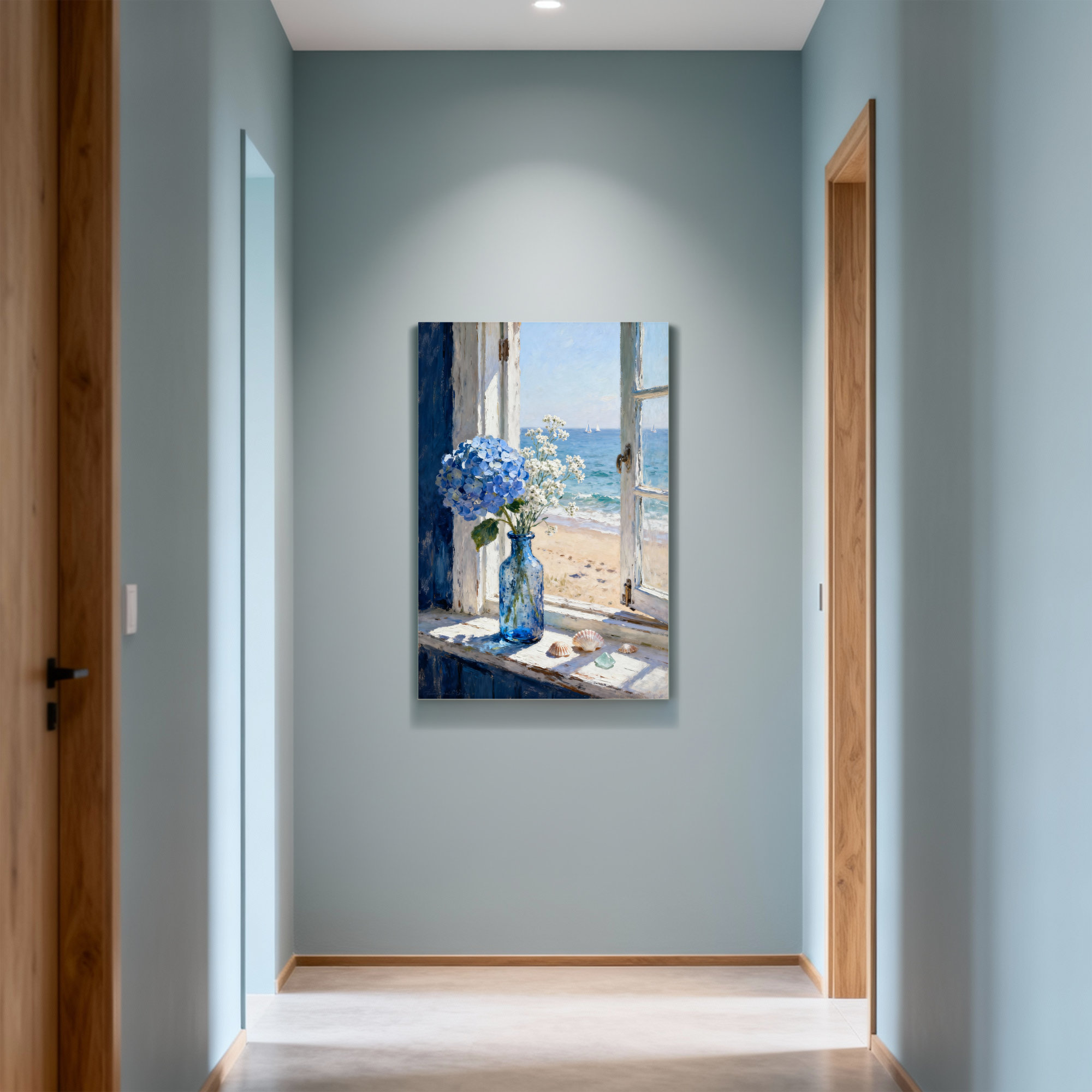 Red Barrel Studio Plants &Flowers Window View With Blue Flowers And Sea ...