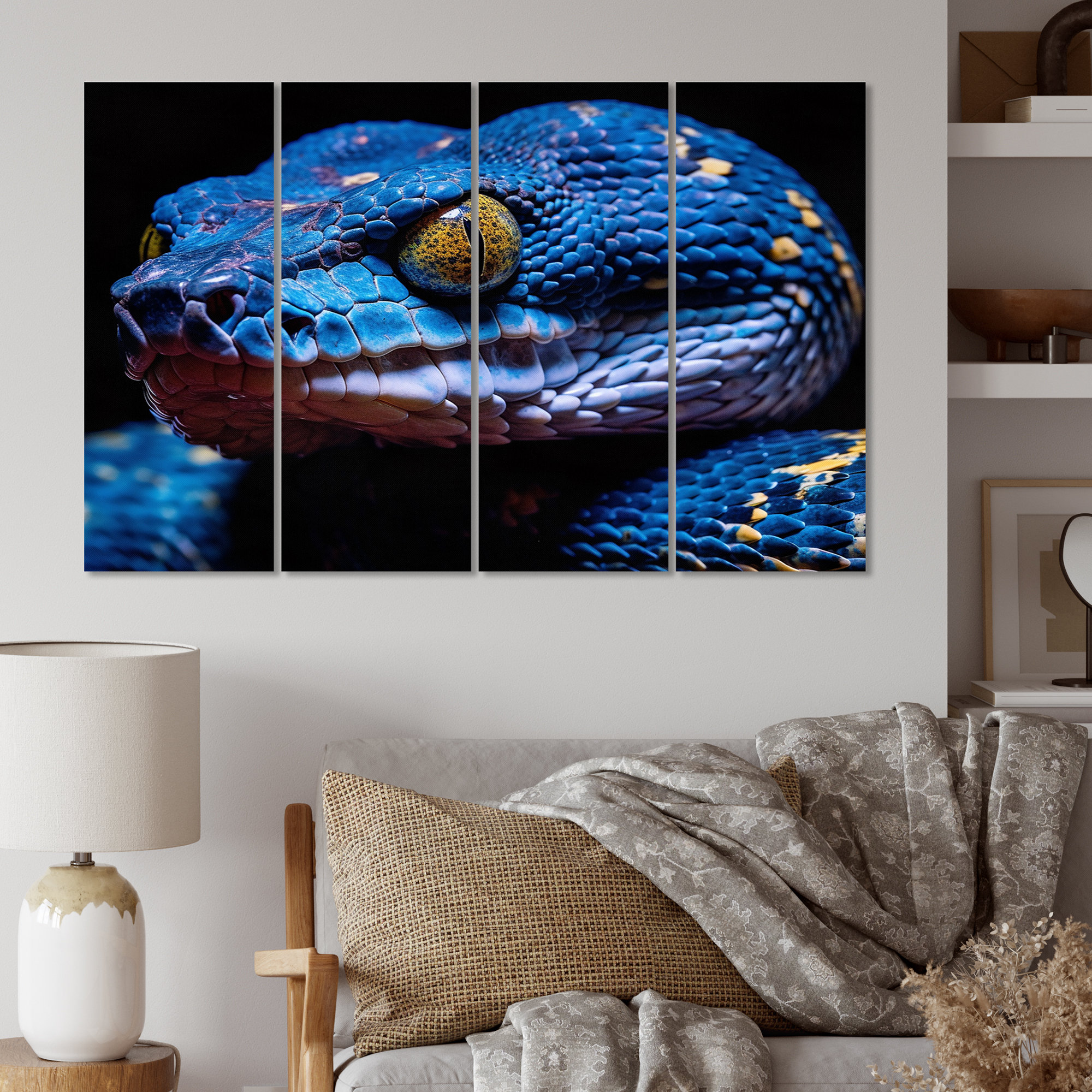 Mercer41 Blue Anaconda Snake Wildlife Photography On Canvas 4 Pieces ...