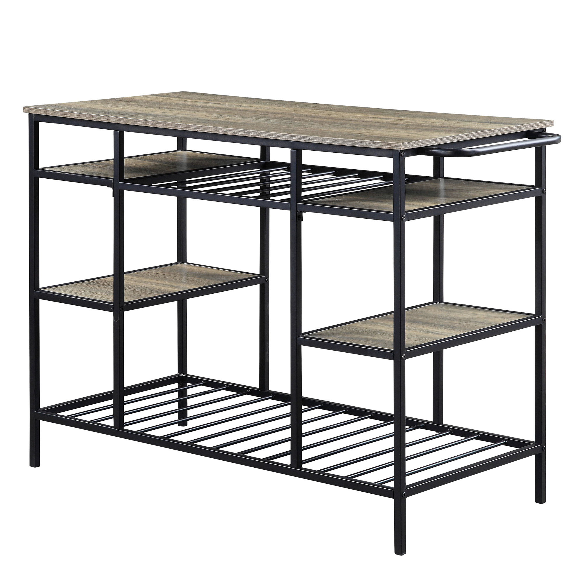 17 Stories Lona Rustic Oak & Black Finish Kitchen Island | Wayfair