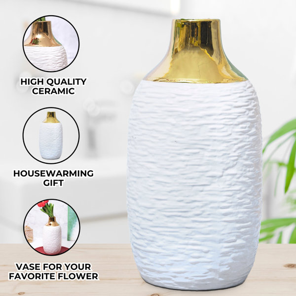 Mercer41 Maysha Golden Rimmed Ceramic Vase For Modern & Bohemian Decor ...