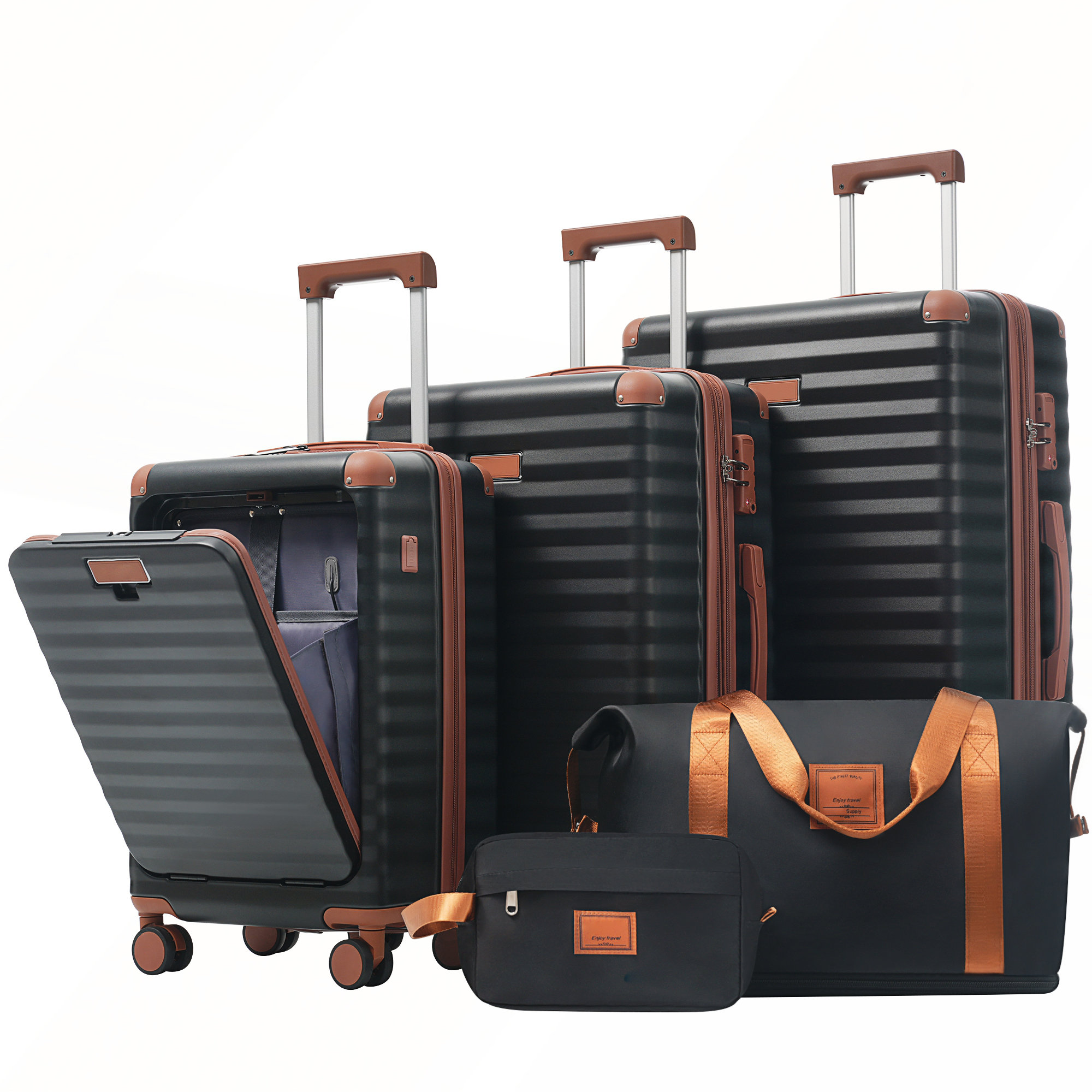 BURDOCK 5-Piece Luggage Set with Front Opening, Expandable Suitcases ...