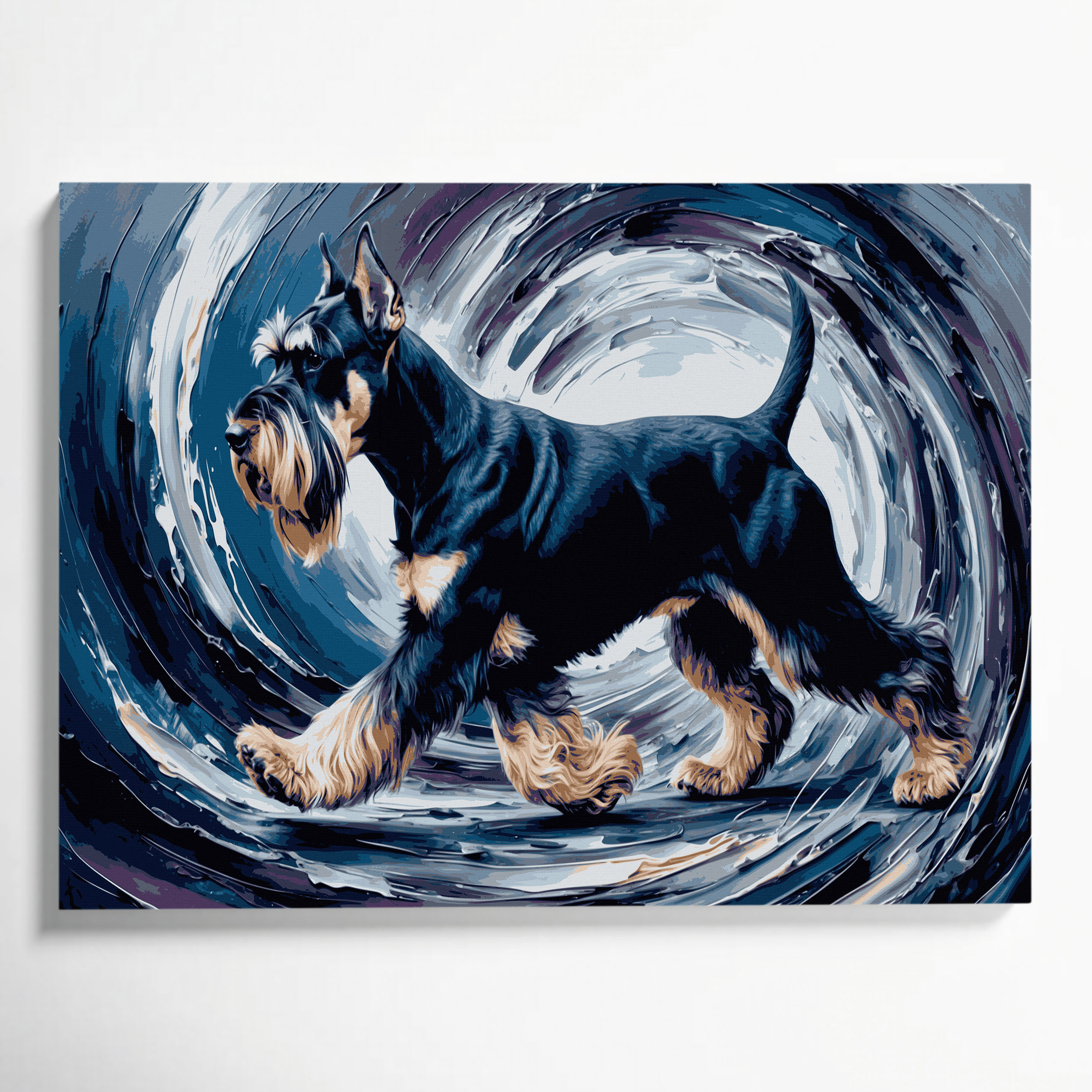 Ivy Bronx Dogs Giant Schnauzer Blue Canvas Wall Art | Wayfair