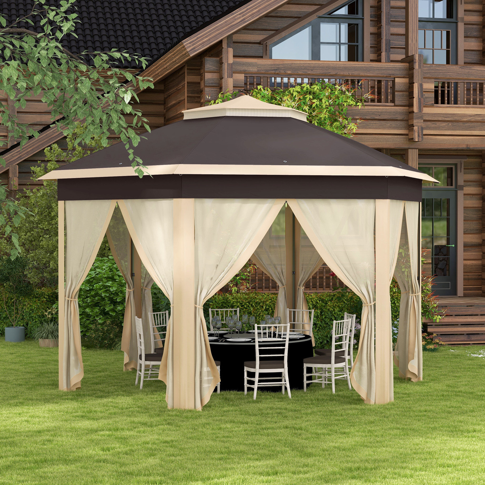 Latitude Run® 13' X Gazebo, Hexagonal Canopy Tent. Beige, Strong Steel ...
