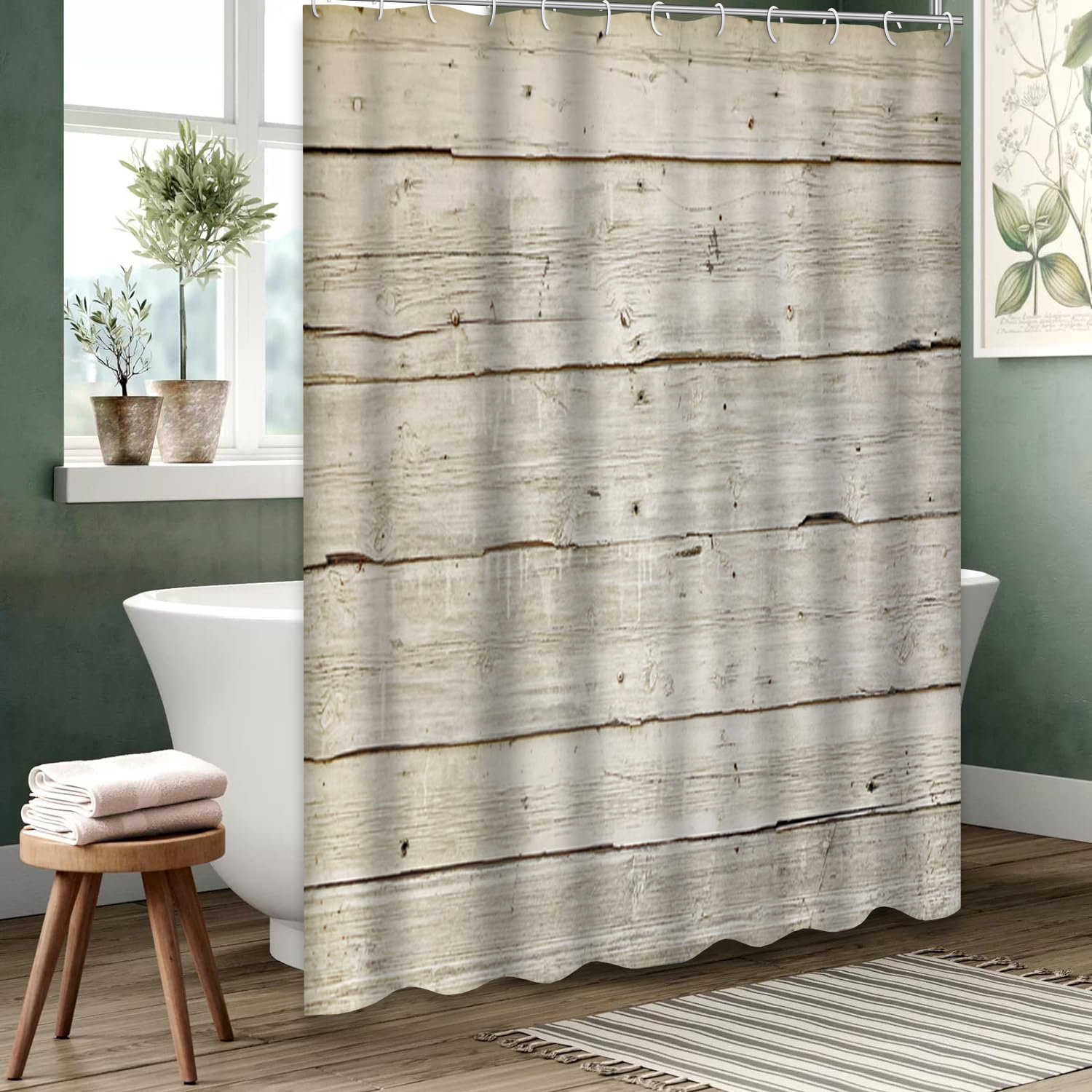 East Urban Home White Wood Panel Shower Curtain, 12 Hooks | Wayfair