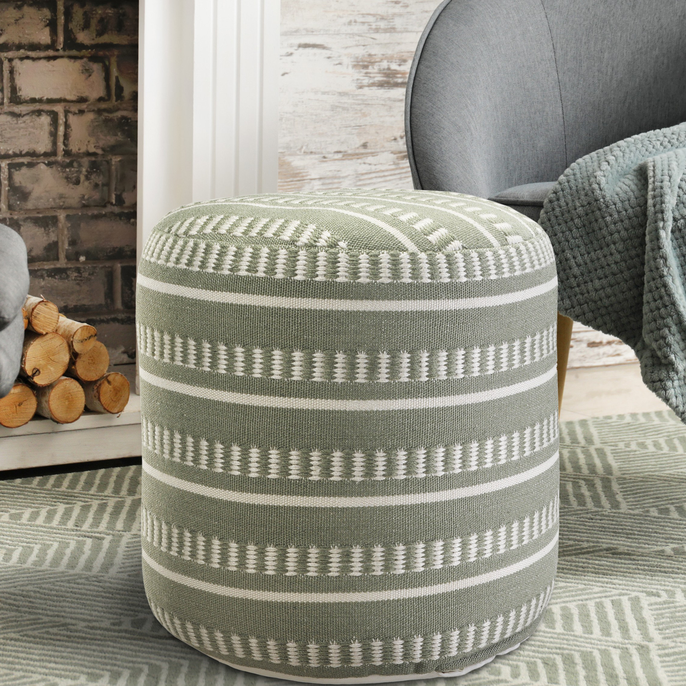 Langley Street® Lebo Coastal Striped Indoor/Outdoor Upholstered Pouf ...