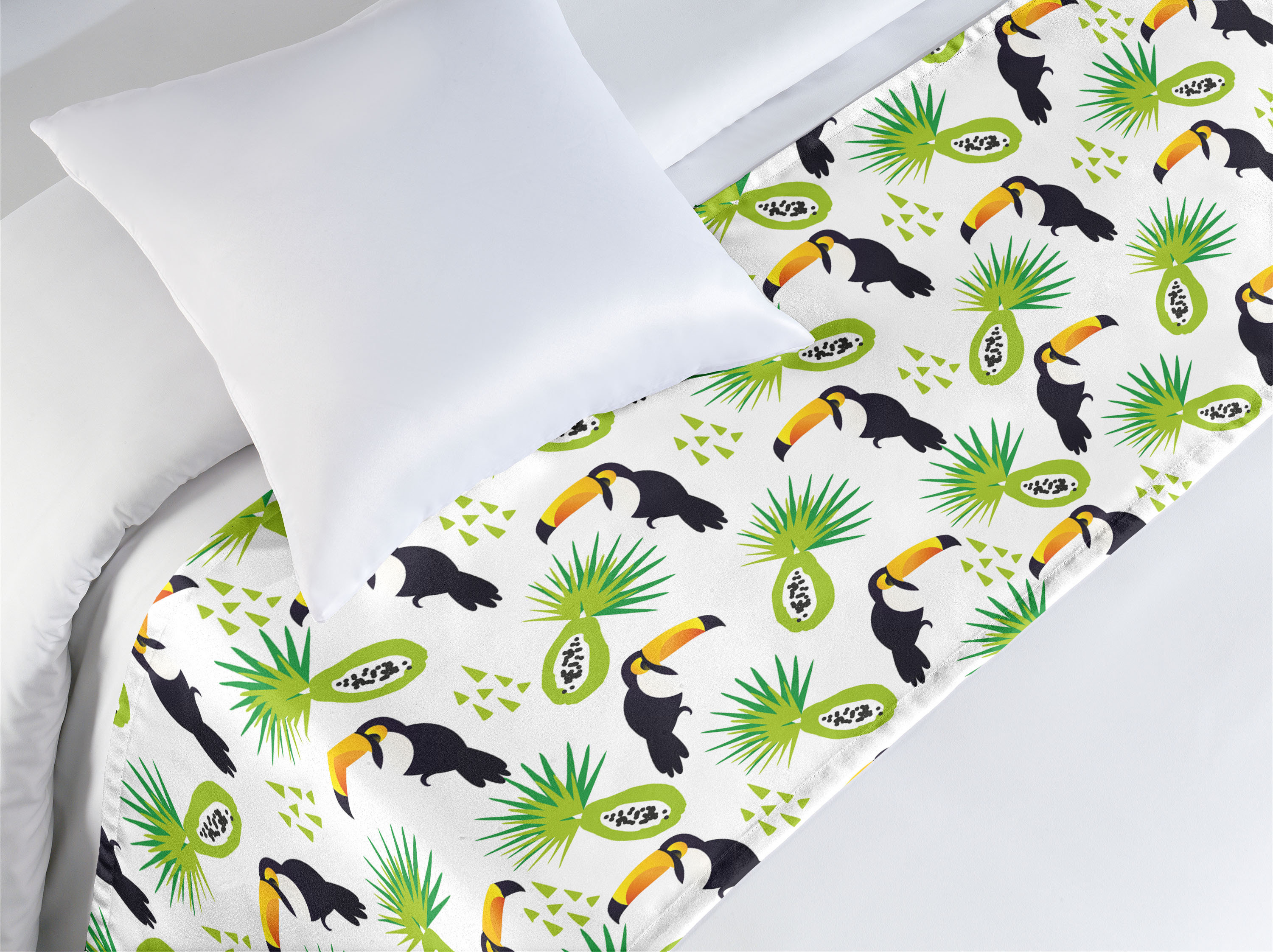 Ambesonne Tropical Bed Runner Toucan and Palm Pattern Green Black and ...