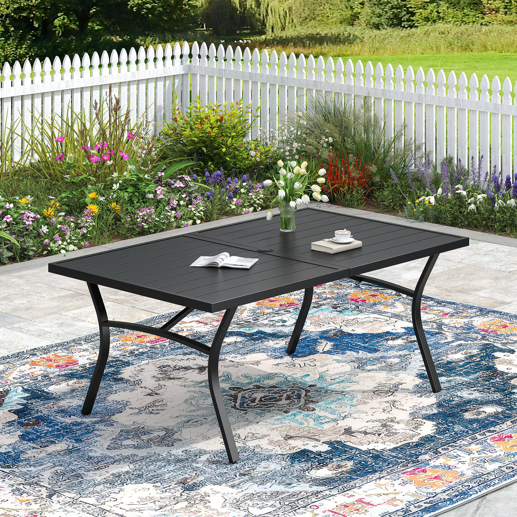 Lark Manor™ Outdoor Rectangular Patio Dining Table With Metal Frame ...