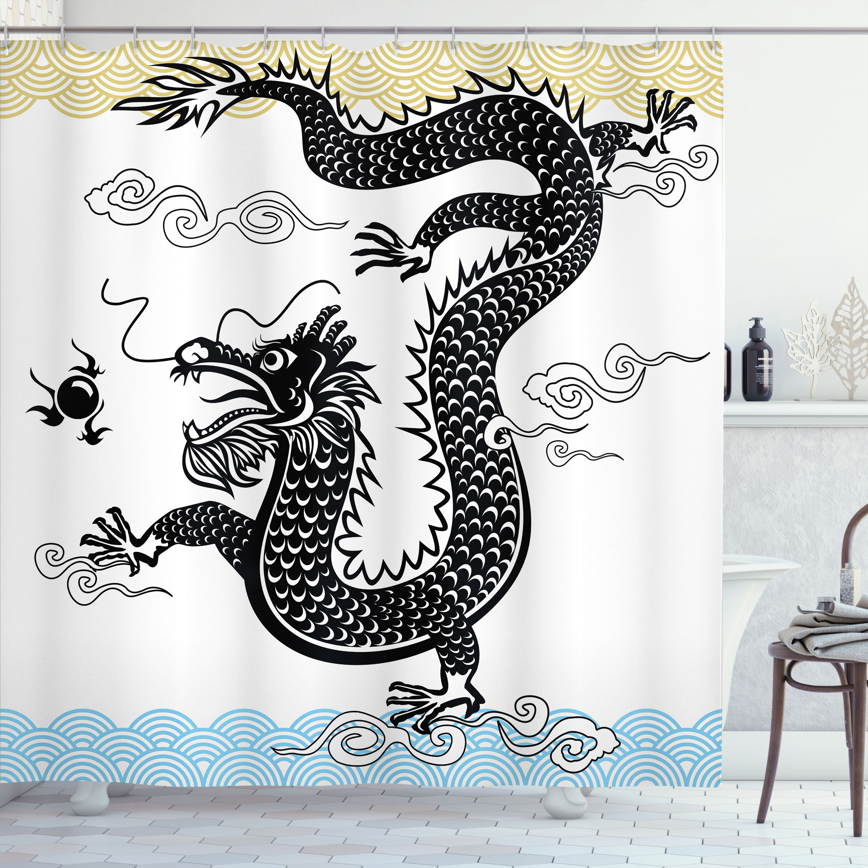 East Urban Home Ilic Dragon Shower Curtain Traditional Chinese Sea ...