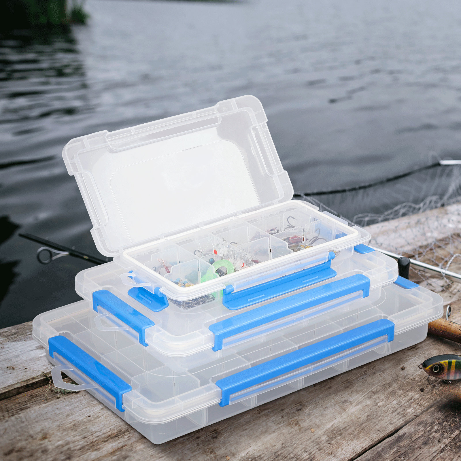 Rebrilliant 3-Piece Clear Plastic Grid Storage Box Set With 9/15/24 ...