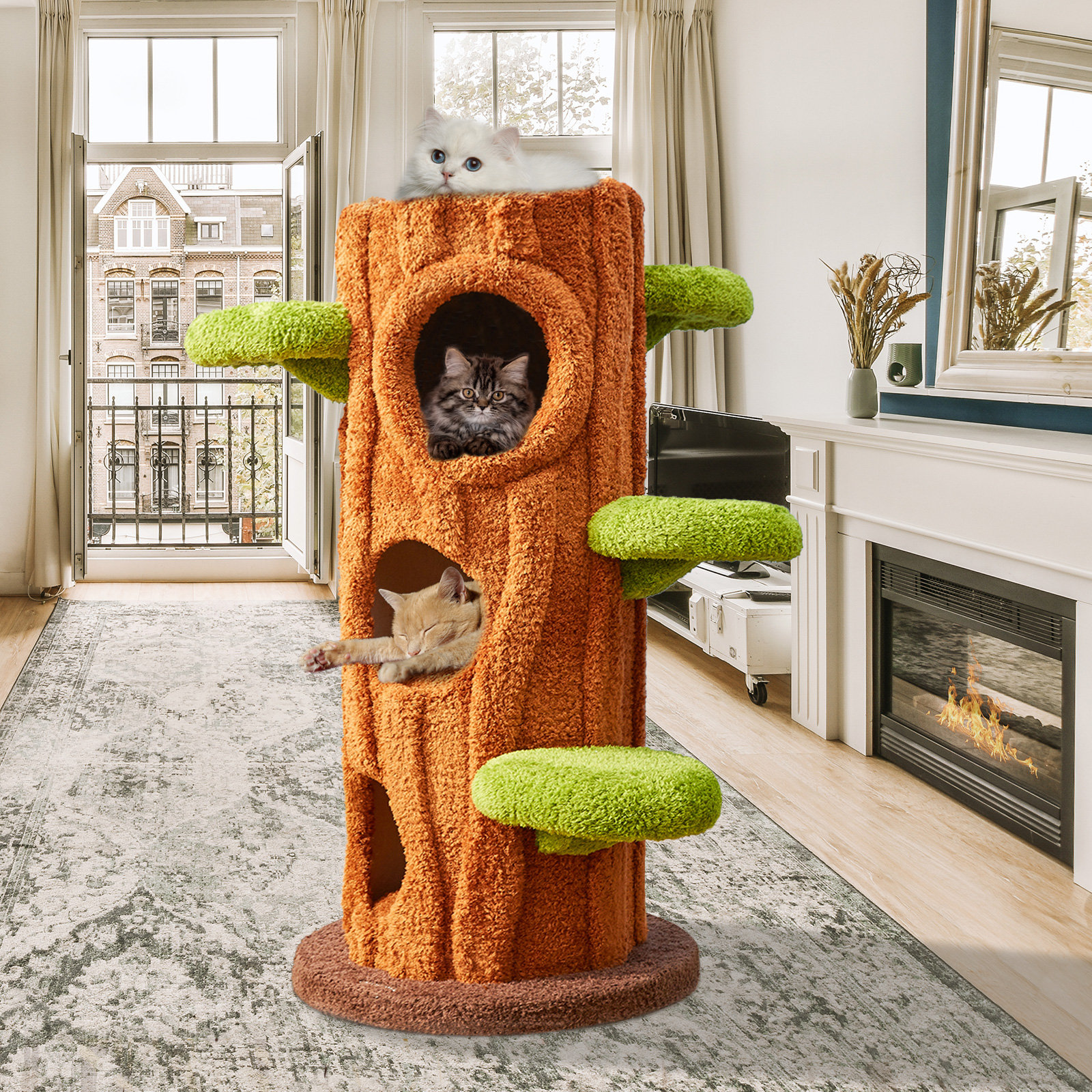 Zalap 47.2'' Luxury Natural Cat Tree for Indoor Cats, Multi-Level Cat ...