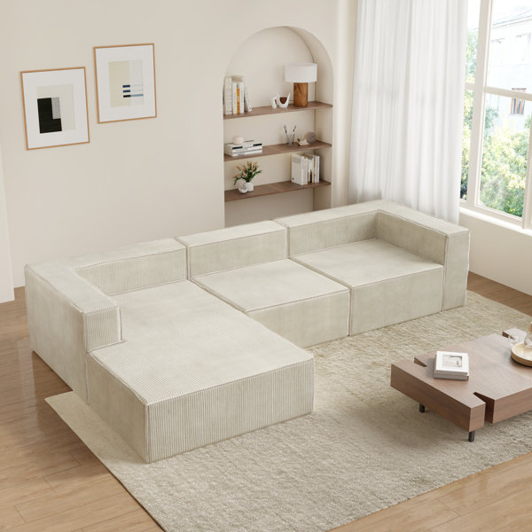 Wrought Studio 108" Luxury Corduroy Soft Compression Module Couch For ...