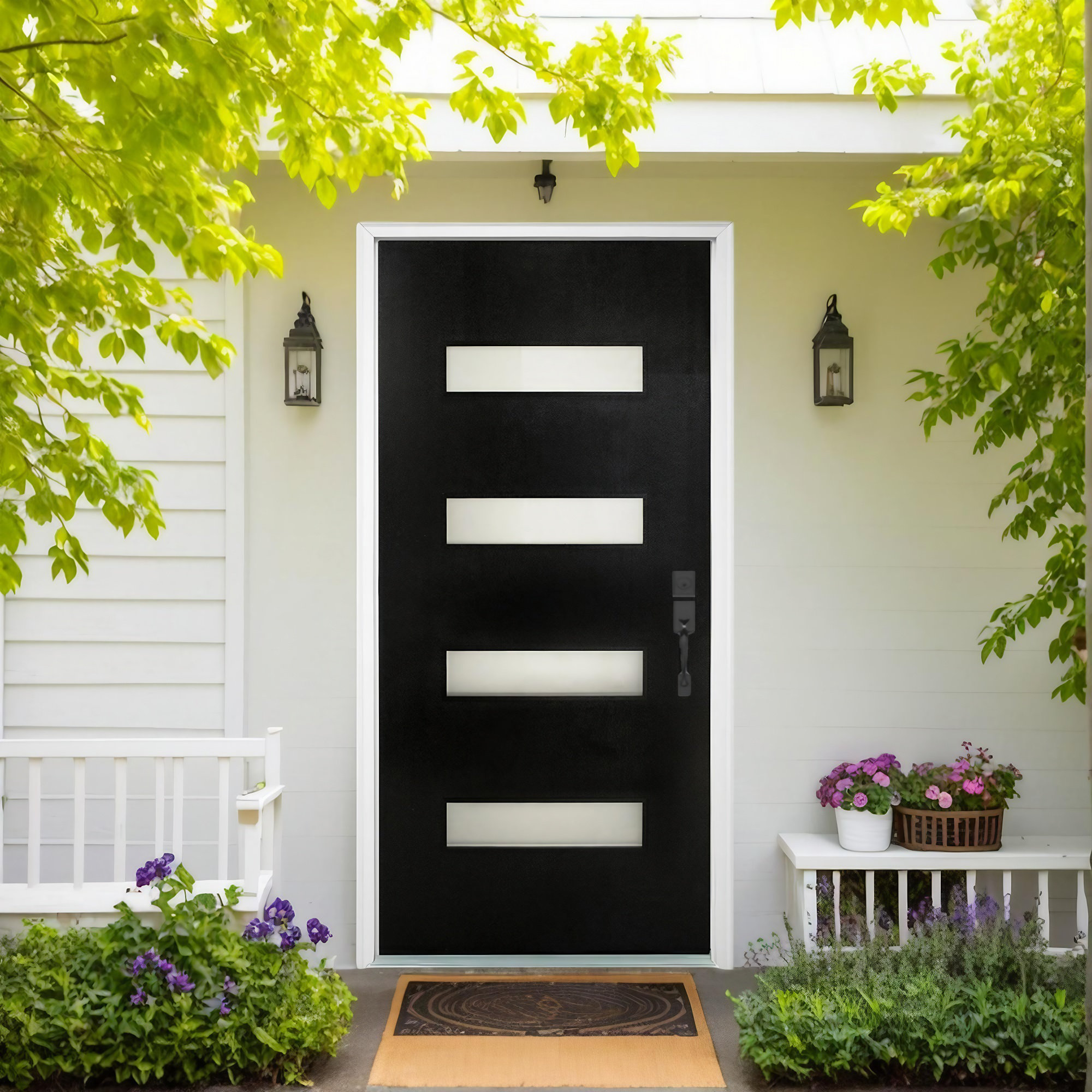 Protons Link 36 in. x 80 in. Black Fiberglass Front Entry Door with ...