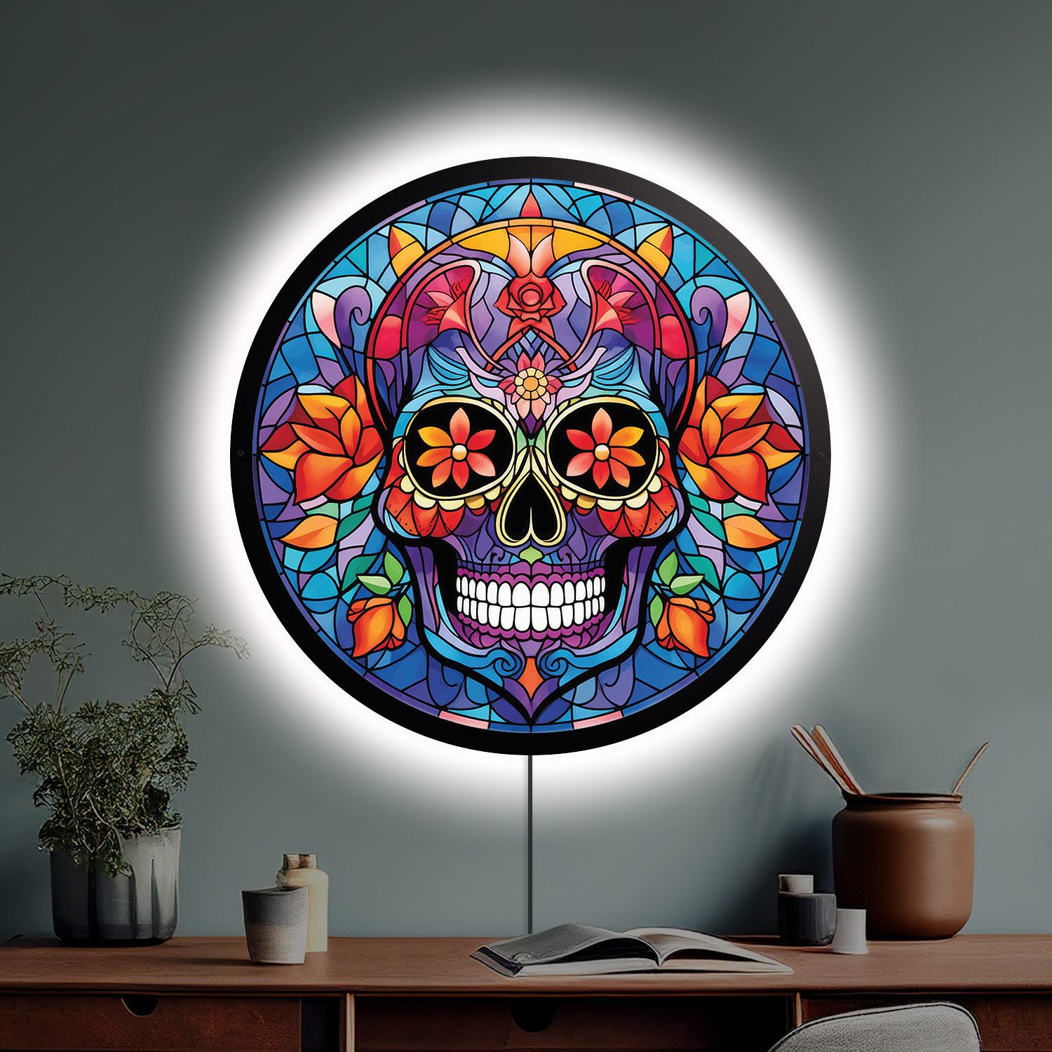 Trinx Sugar Skull Stained Glass Look Custom Neon Sign | Neon Sign ...