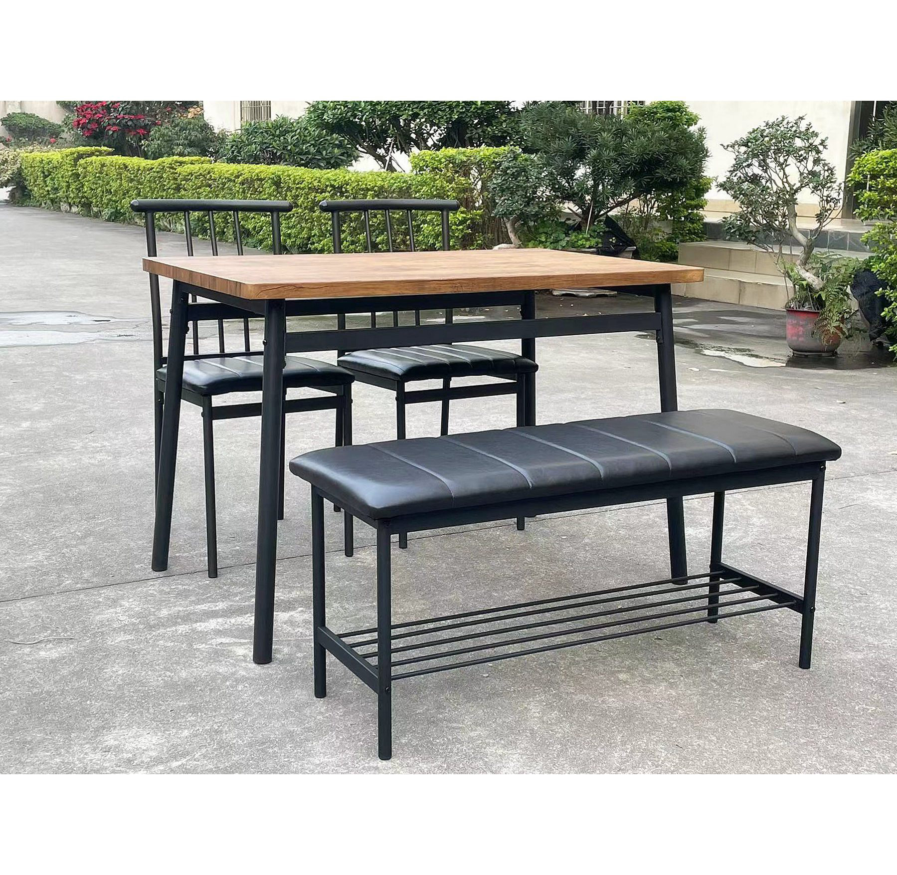 17 Stories Dining Set with Bench Dining Table with Bench Farmhouse ...