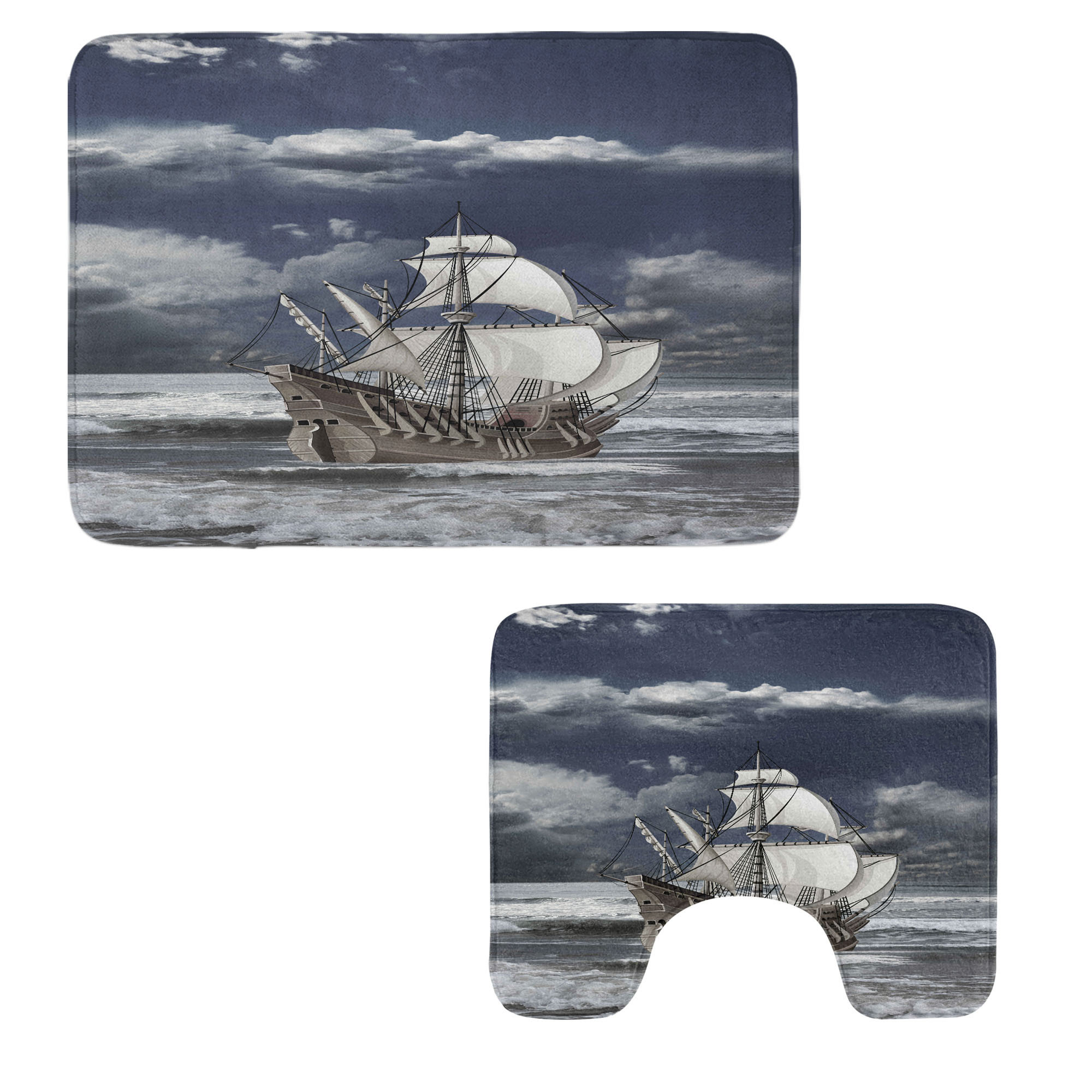 East Urban Home Grey Bathroom Rug Set 2 Pieces Rectangle & Contour Mats ...