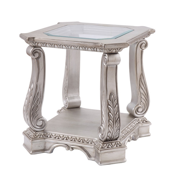 Astoria Grand 26 Inch End Accent Table Vintage Style Carved Wood, Glass ...