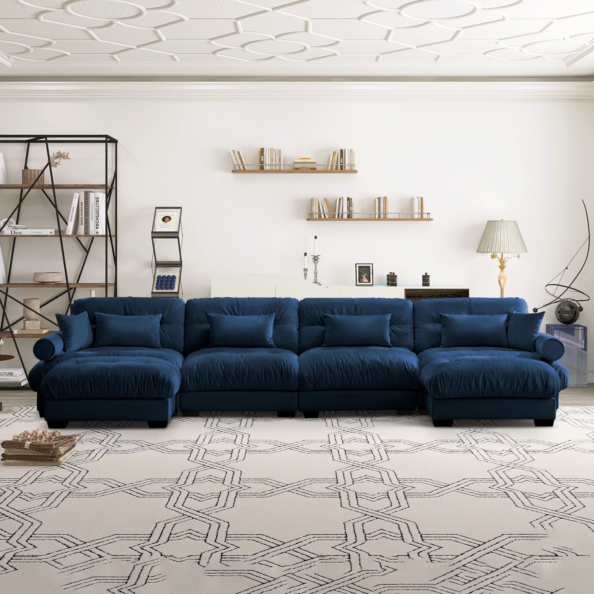 Hokku Designs U Shaped Velvet Modular Sectional Sofa With Ottomans ...
