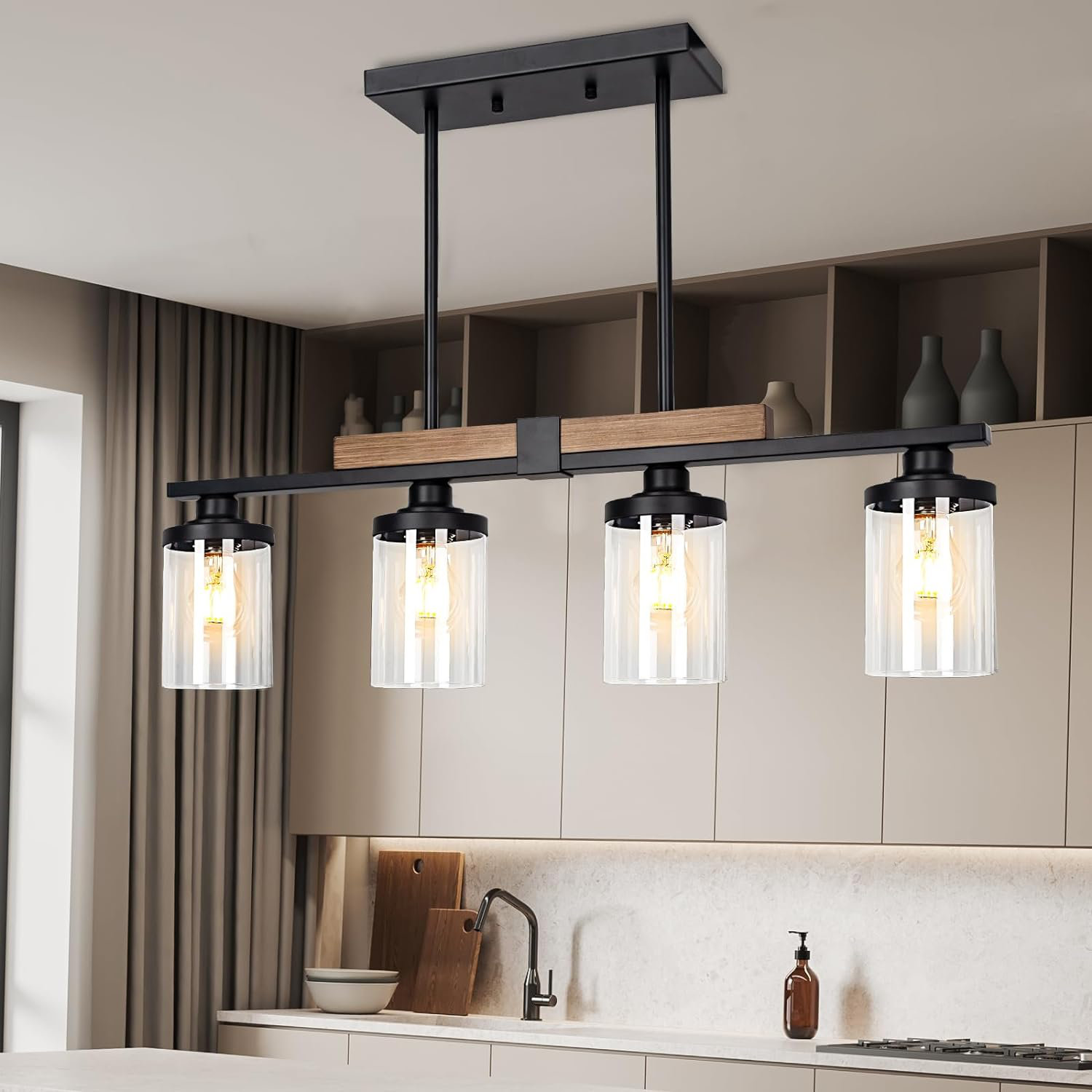 Breakwater Bay Farmhouse 4-Light Kitchen Island Lighting, Modern Wood ...