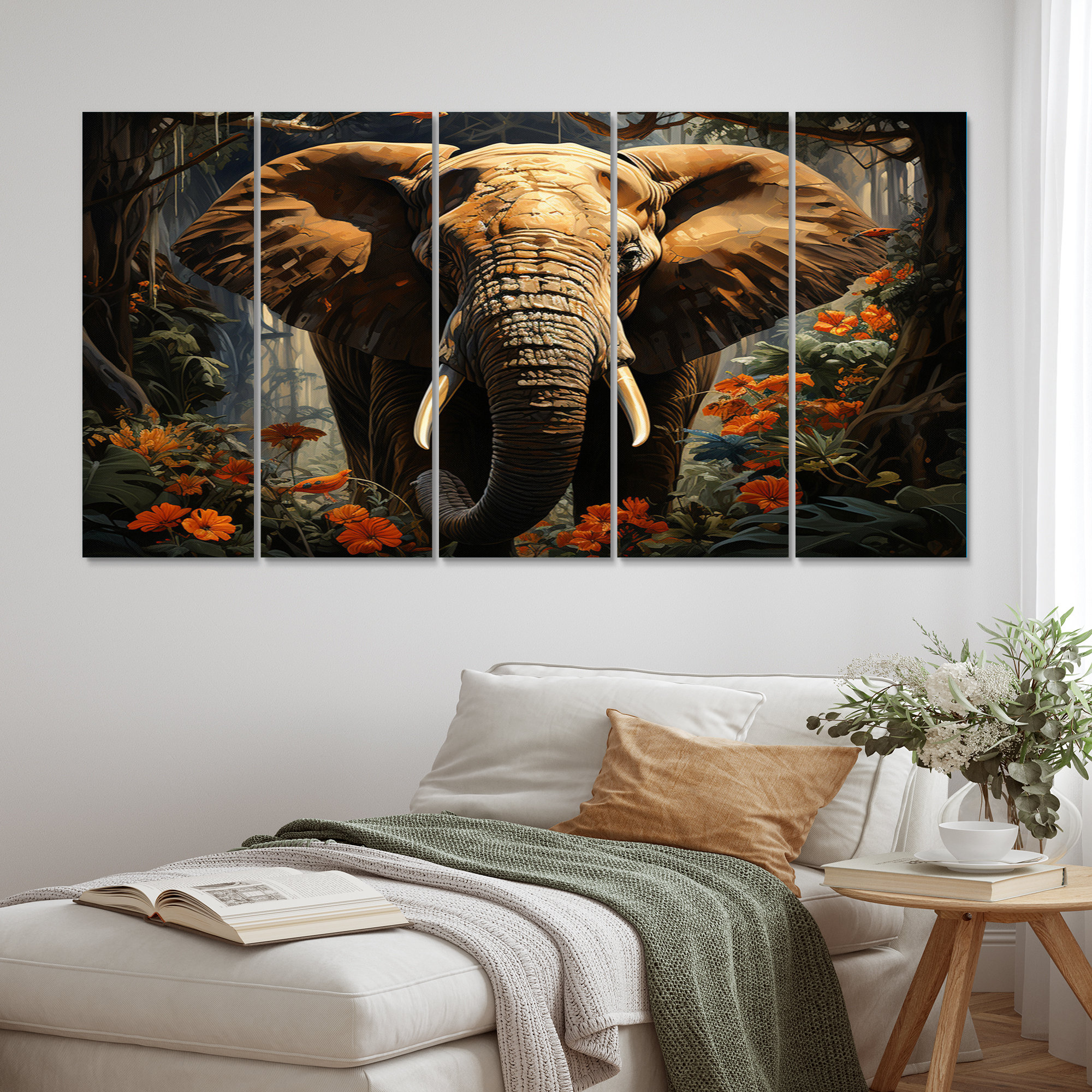 Dakota Fields Elephant Jungle Royalty On Canvas 5 Pieces Print | Wayfair