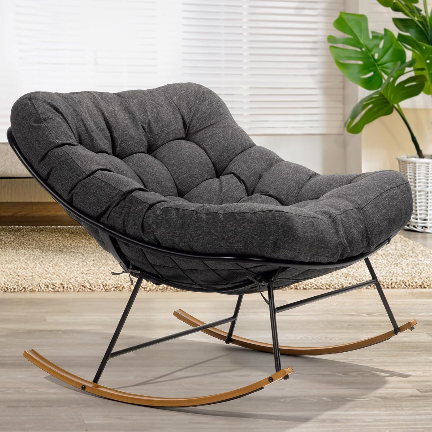 George Oliver Moon Rocking Chair (Grey Cushion - Wood Texture) | Wayfair