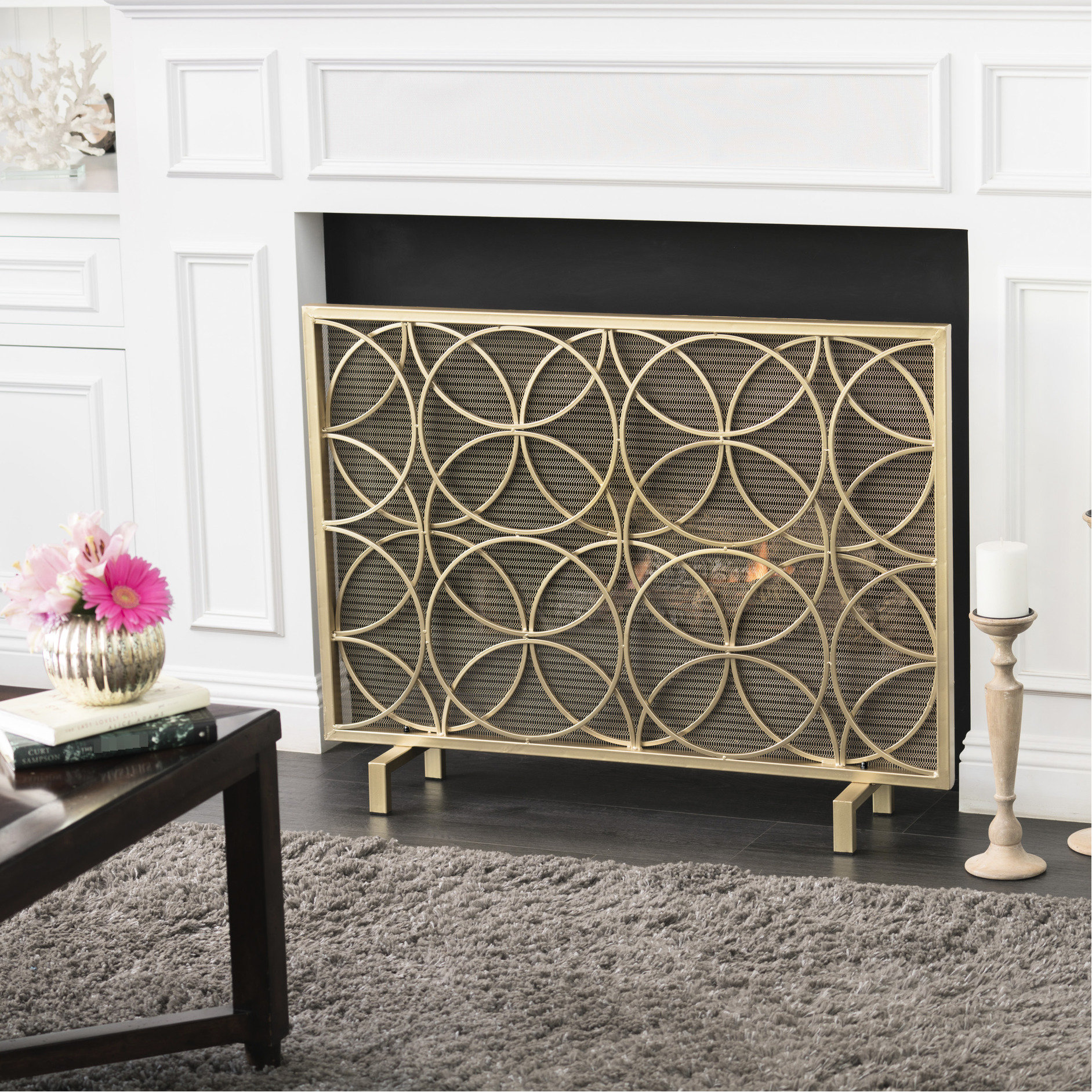 Mercer41 Hip Iron Fireplace , Overlapping Design, Single Panel, Gold ...