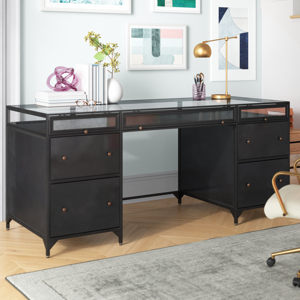 Joss & Main Bayline Glass Executive Desk & Reviews | Wayfair