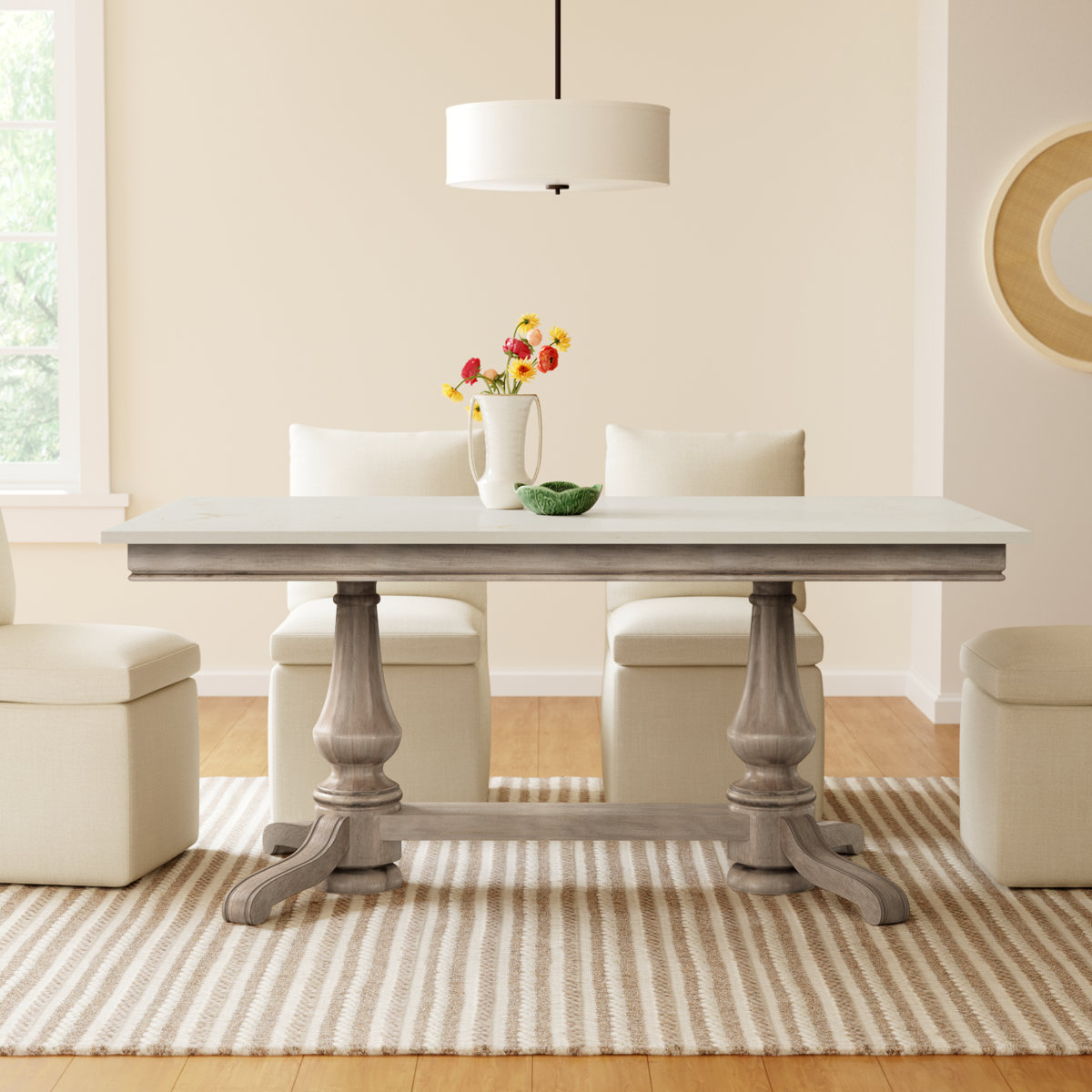 Birch Lane™ Aberdale 66" Trestle Dining Table with Marble Top | Birch Lane