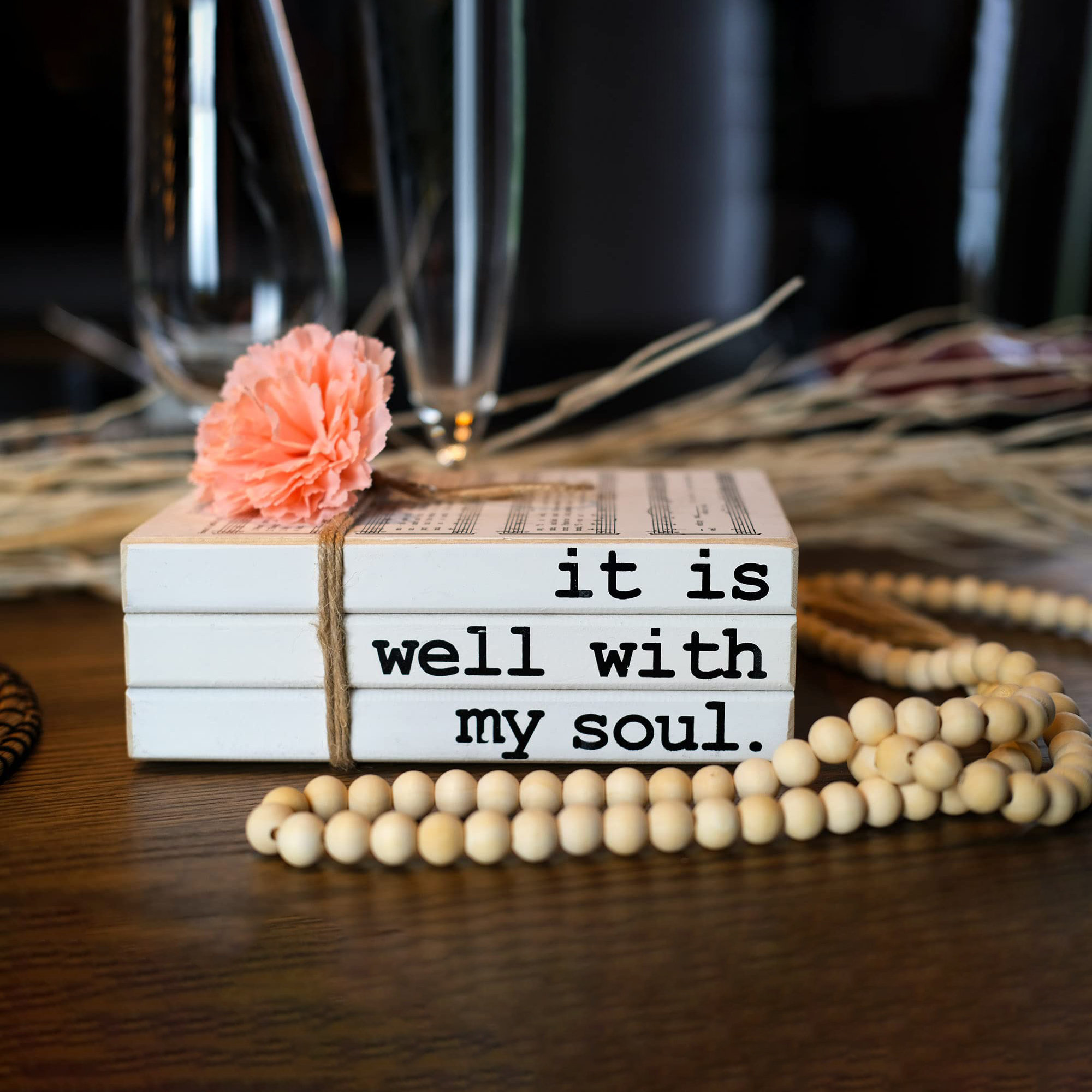 Ebern Designs Farmhouse Faux Wooden Decorative Book Stack Decor Set ...