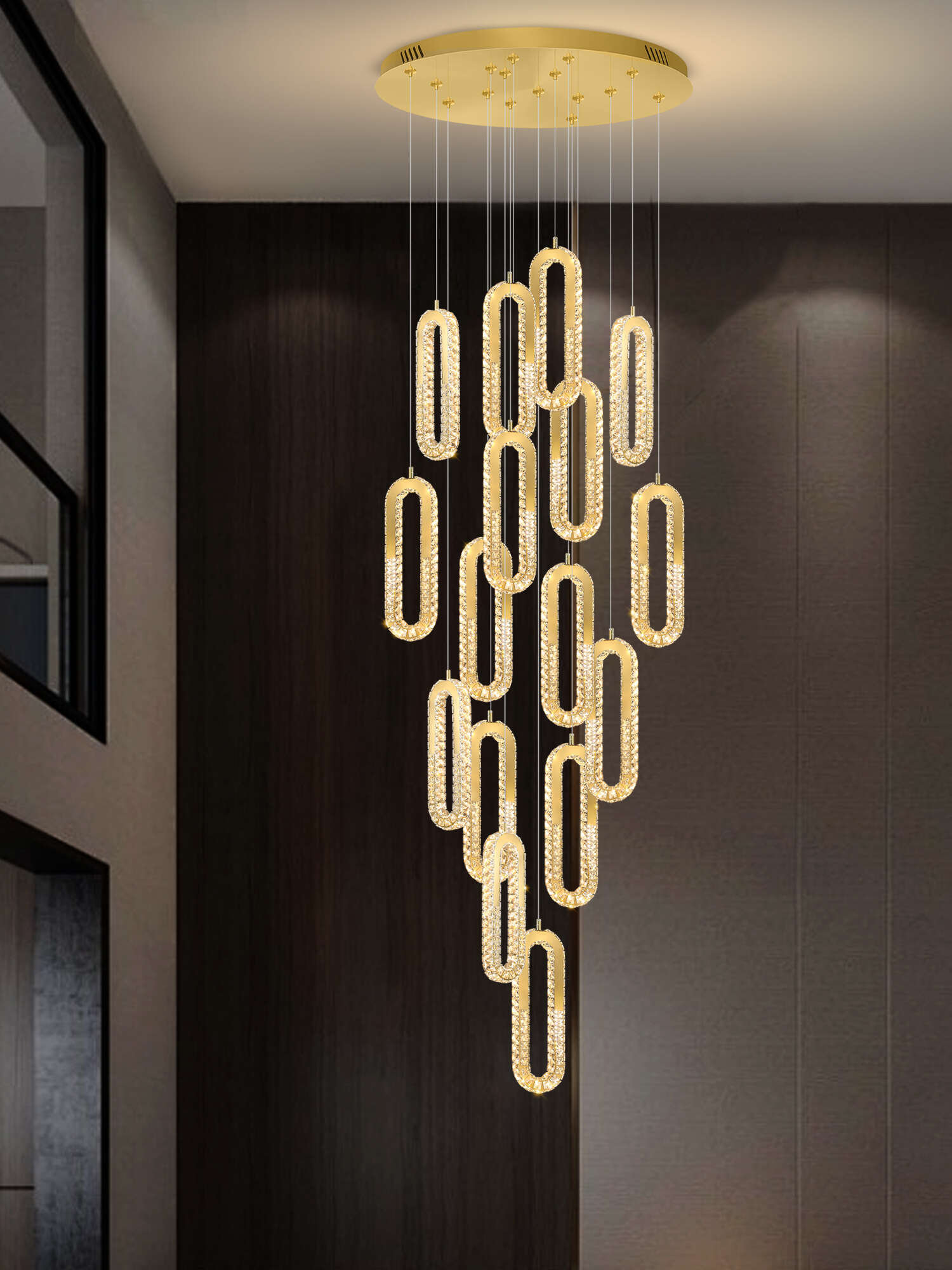 Everly Quinn Large Staircase Crystal Chandeliers 16-Light Modern foyers ...