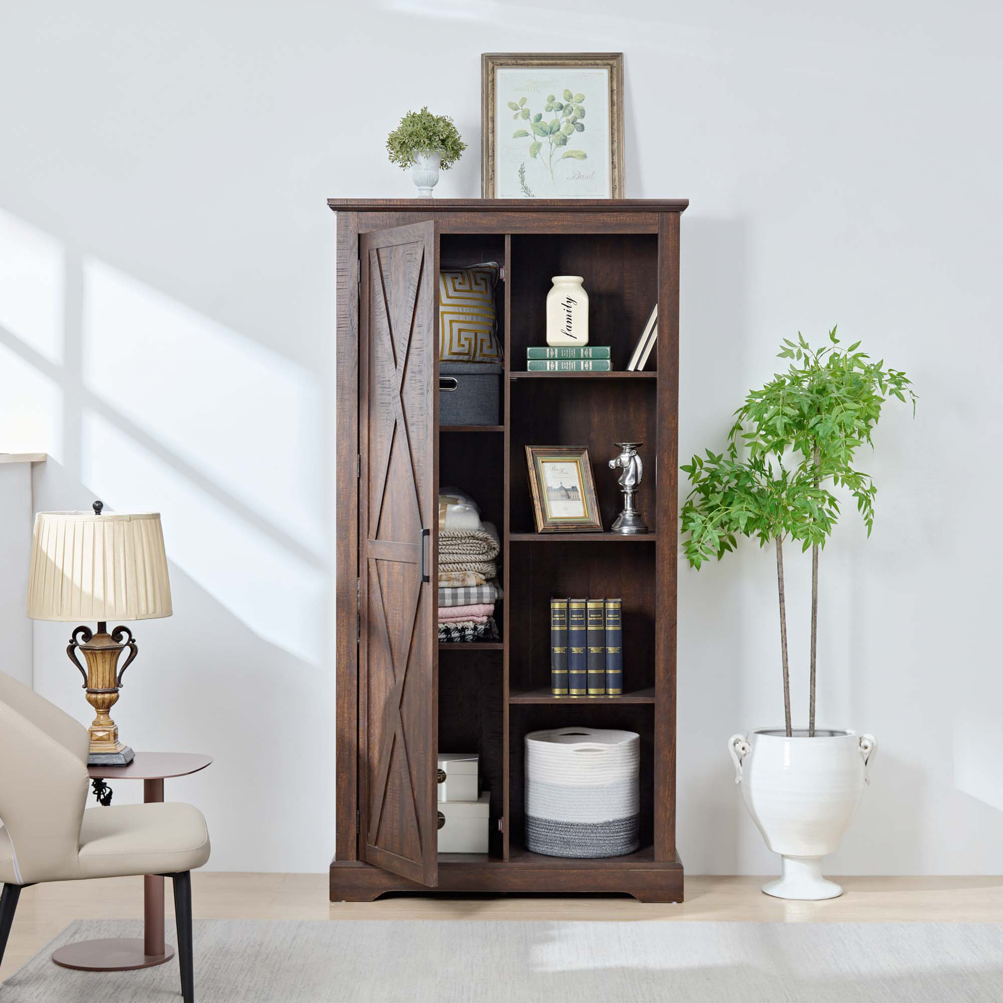 Astoria Grand Tall Storage Cabinet Barn Door Storage Country Wood ...