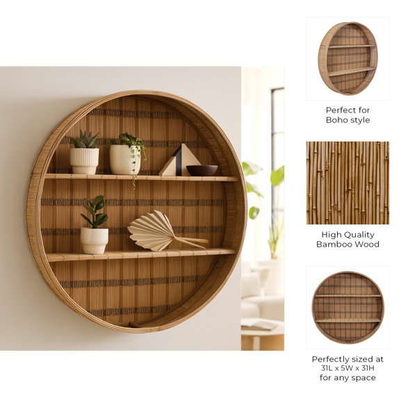 Birch Lane™ 5"Wx31" Diameter, Bamboo Wall Shelf, Natural Finish, Rustic ...