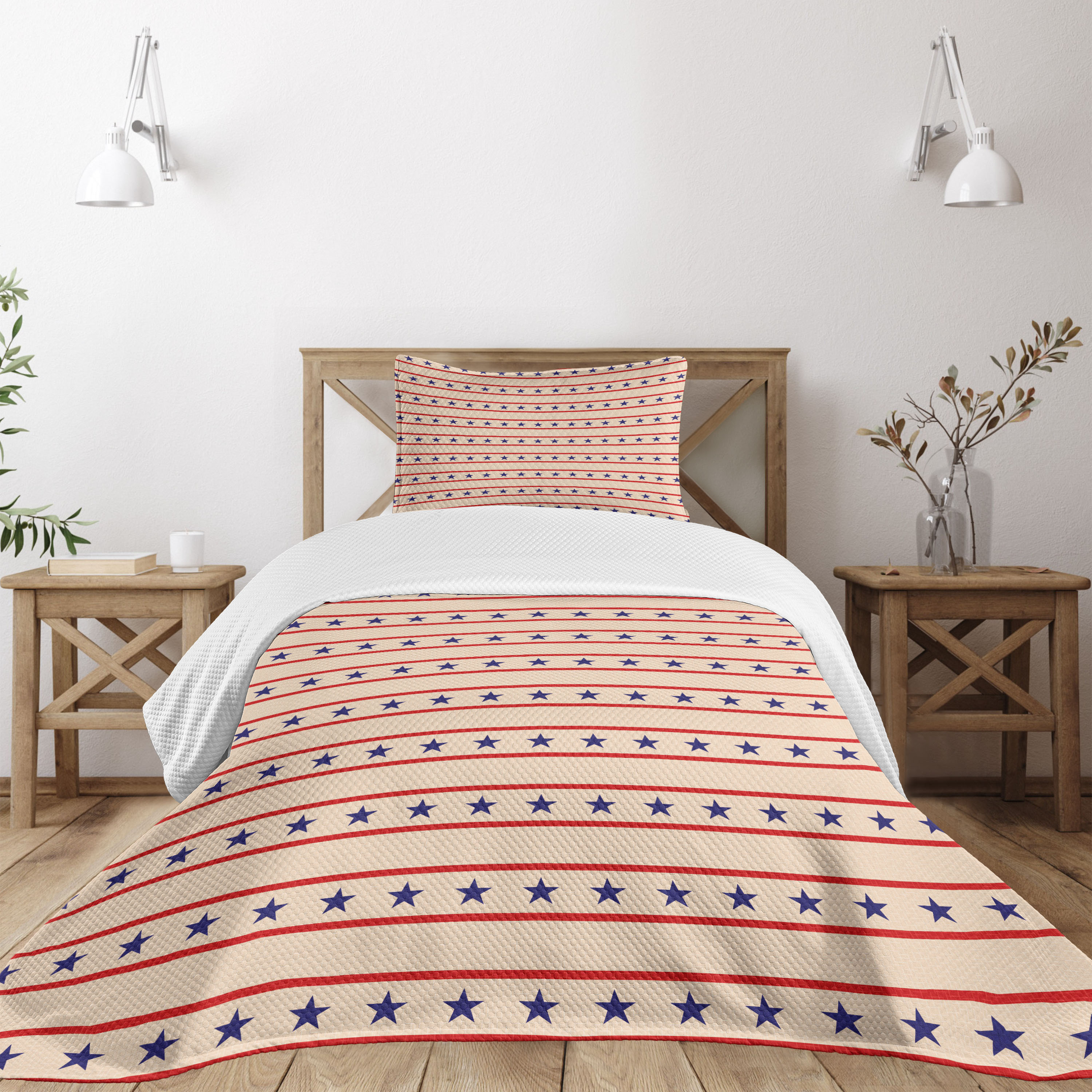 Ambesonne Prehistoric Country Bedspread Set Nostalgic USA Navy Blue ...