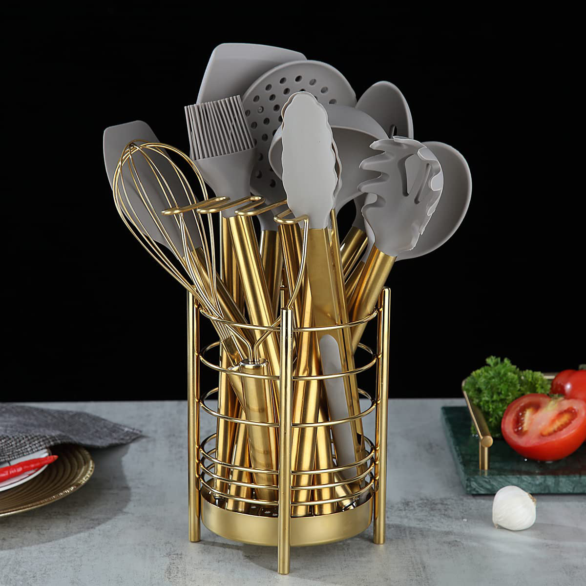 SHIRLEY'S OFFICE FURNITURE, LLC Gold Kitchen Utensils Set, 38 Pieces ...
