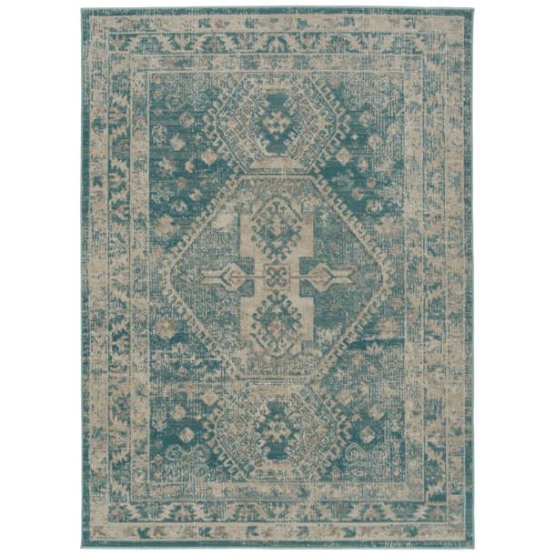 Bungalow Rose Atherton Turquoise/Yellow/Beige Indoor/Outdoor Rug ...