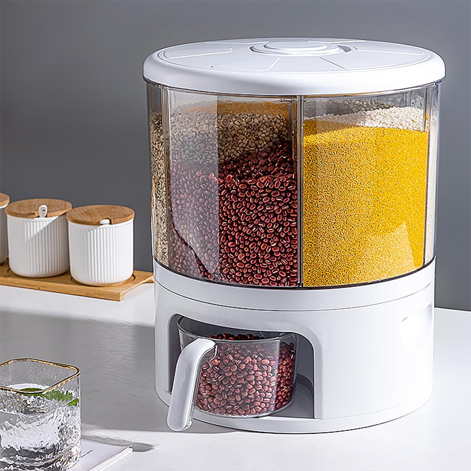 Prep & Savour Grain Dispenser, 360° Rotating Rice Dispenser, Kitchen ...