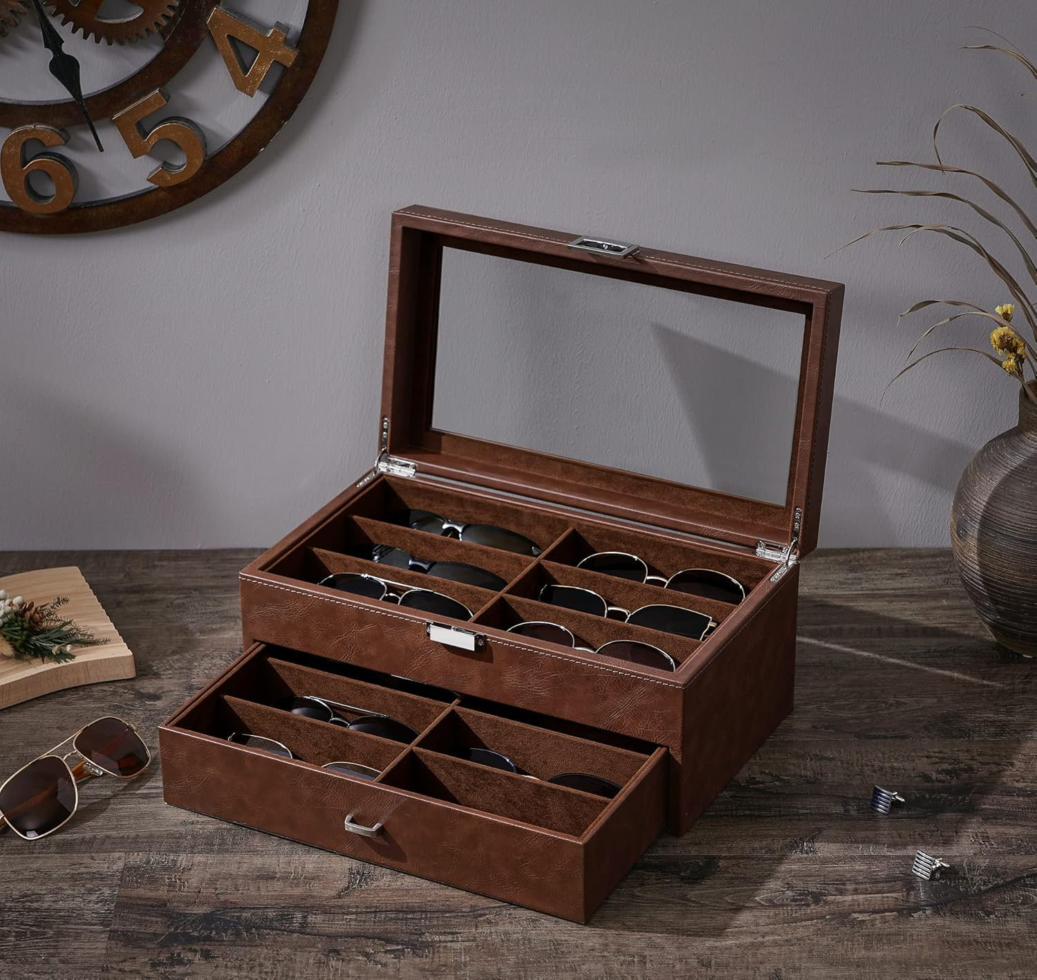 Latitude Run® Sunglasses Organizer, 12 Slots Sunglasses Case For Women ...