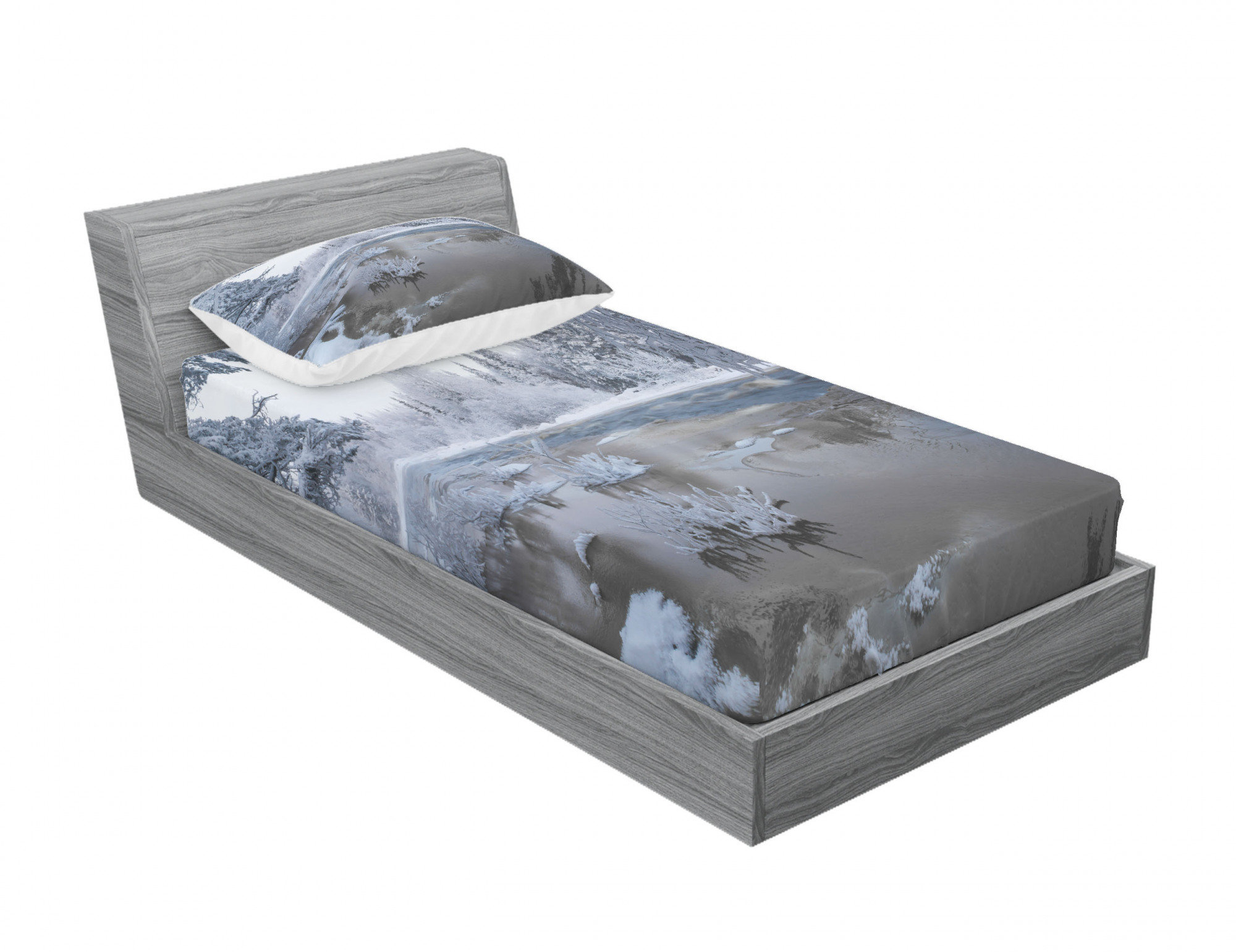 Ambesonne Nordic Snow Nature Lake Idyllic Finland Icy Cold Forest Sheet ...