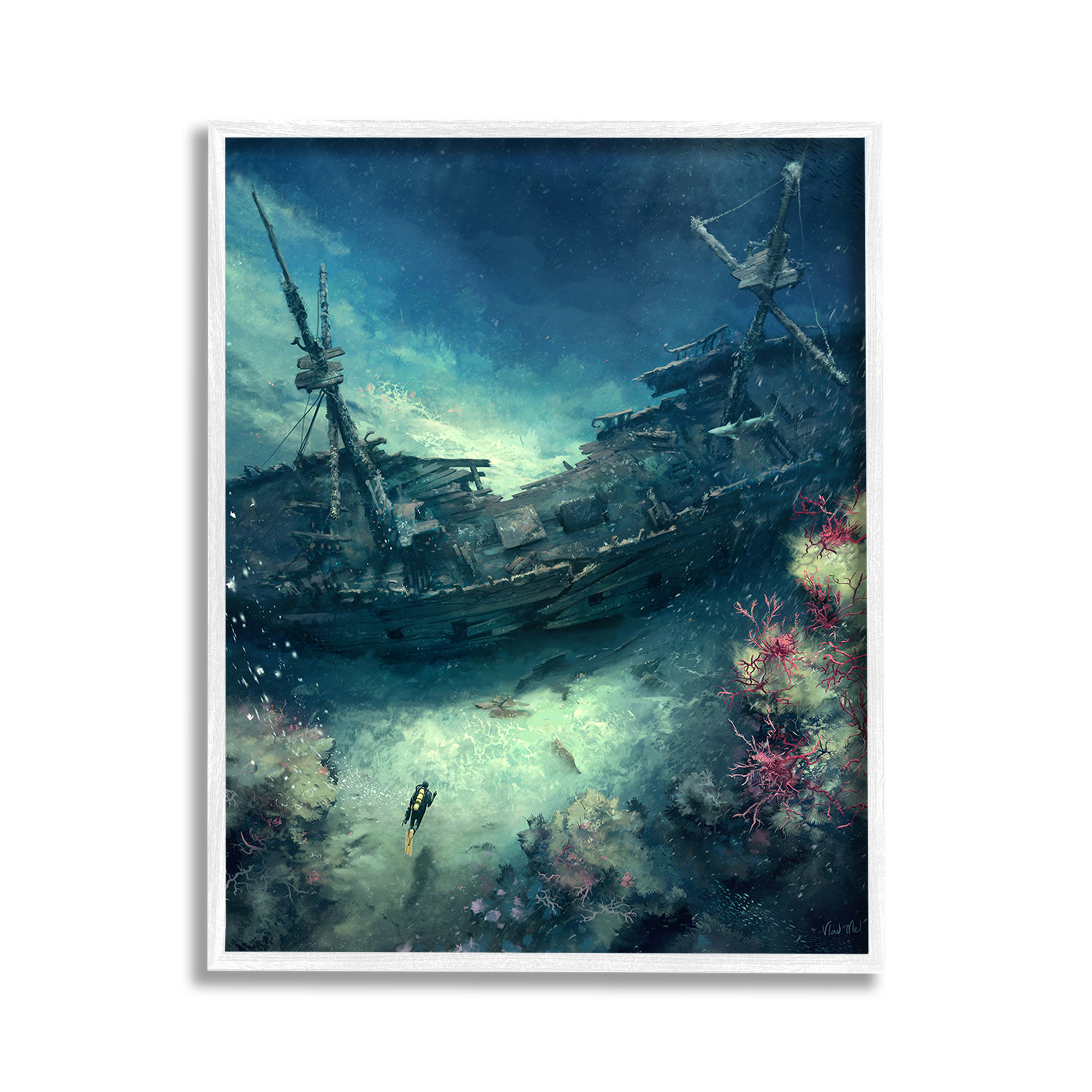 Stupell Industries Deep Sea Shipwreck Framed Giclee Art by Vlad Mel ...