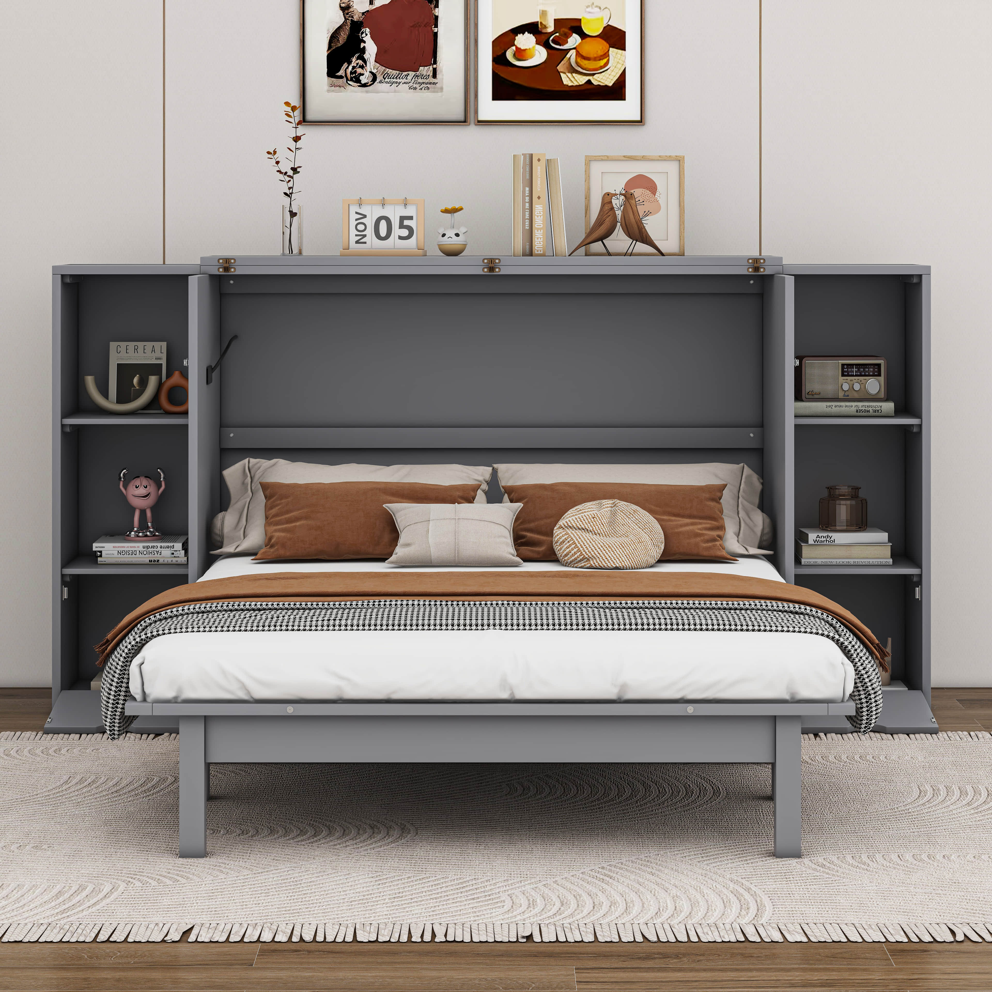 Cosmic Full Size Murphy Bed With Shelves Drawers And Usb Ports Wayfair