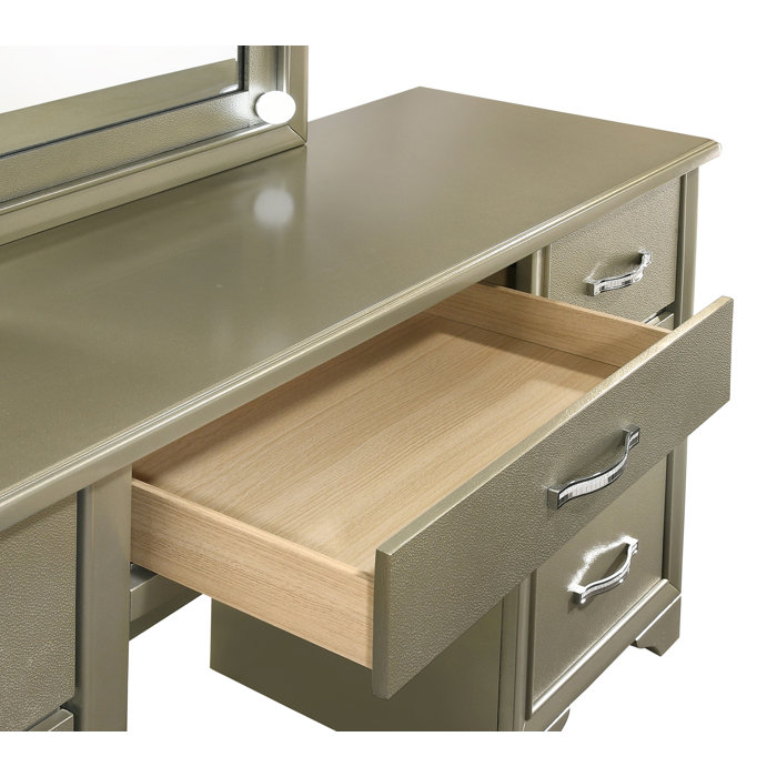 Rosdorf Park Fortna 7 Drawer Vanity Desk with Lighted Mirror in ...