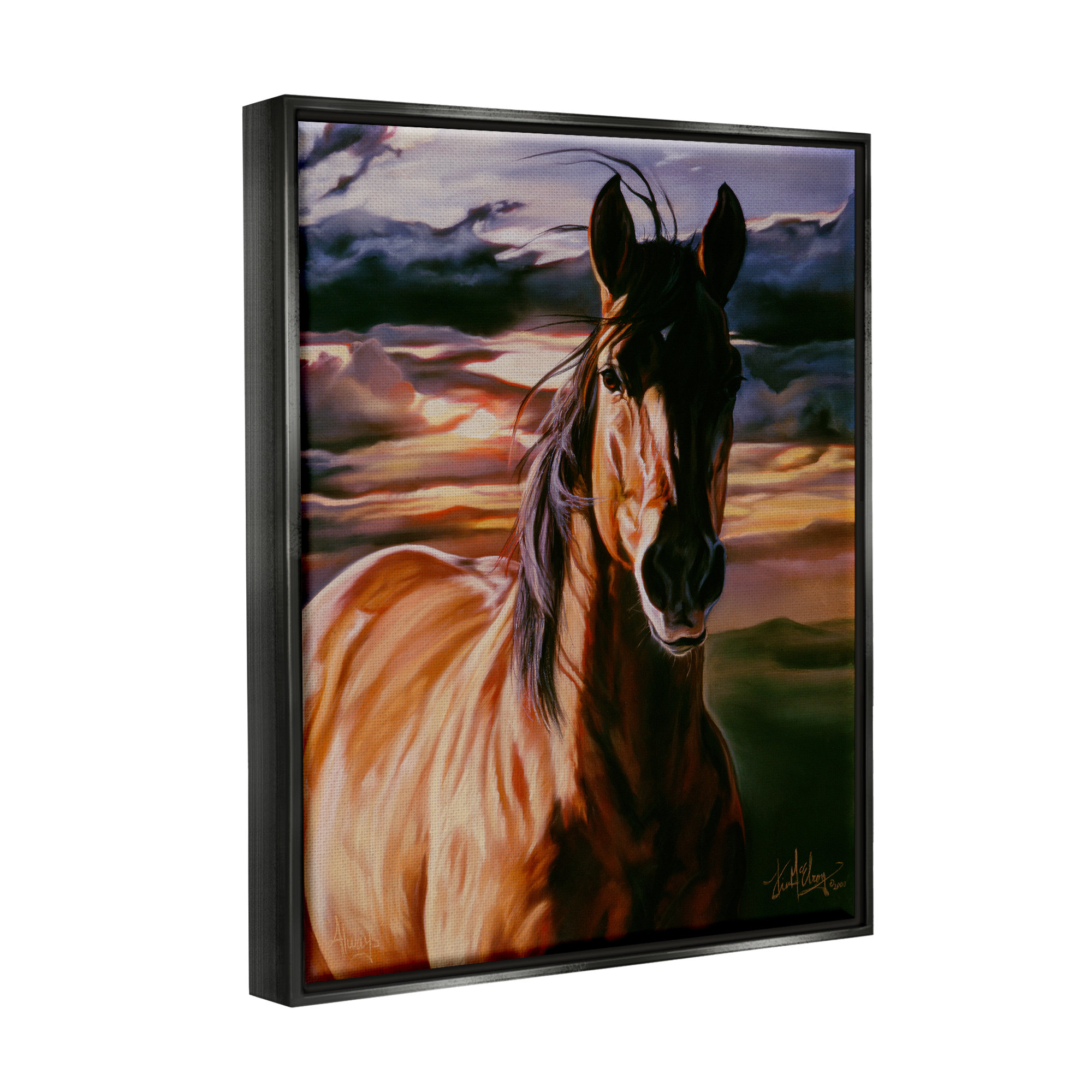 Union Rustic Horse Landscape Painting Framed Floater Canvas Wall Art ...